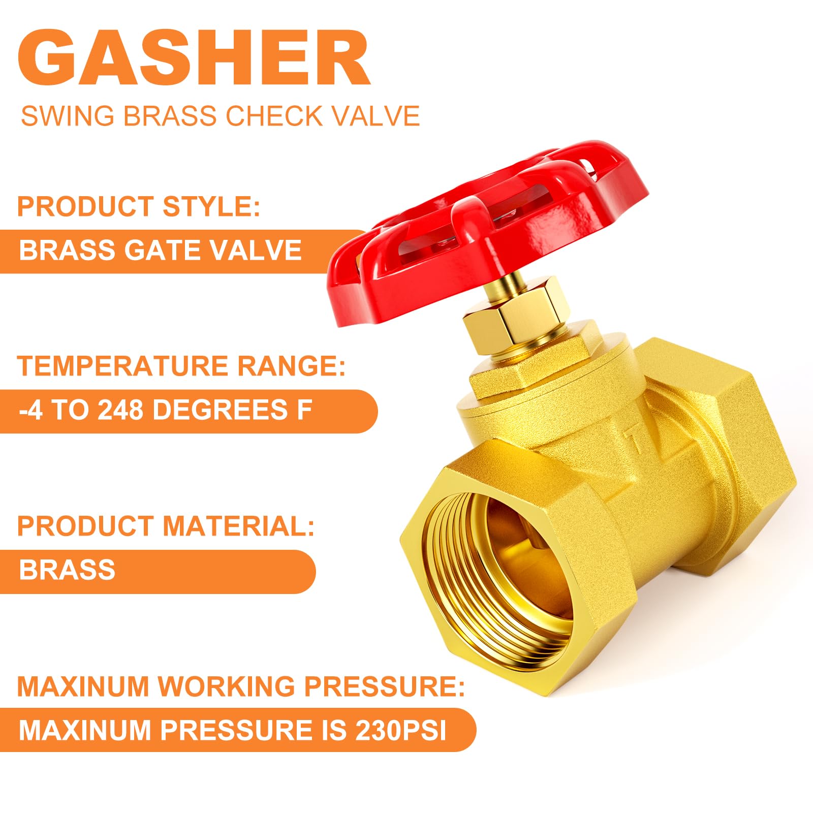 Snapklik.com : GASHER 1PCS Brass Industrial Gate Valve, DN25 1 Female