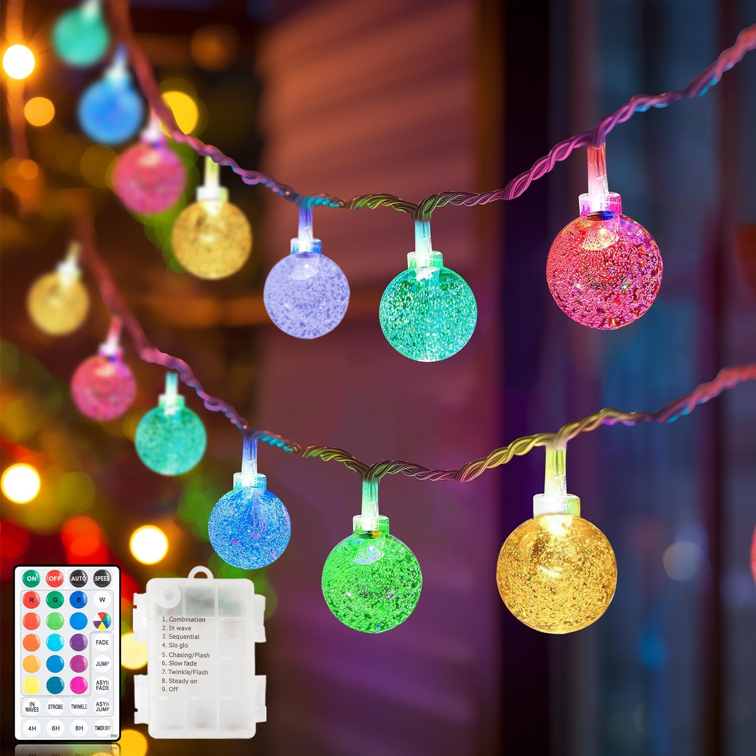 Metaku RGB Globe String Lights Fairy Lights Battery Operated 26ft 60LED ...