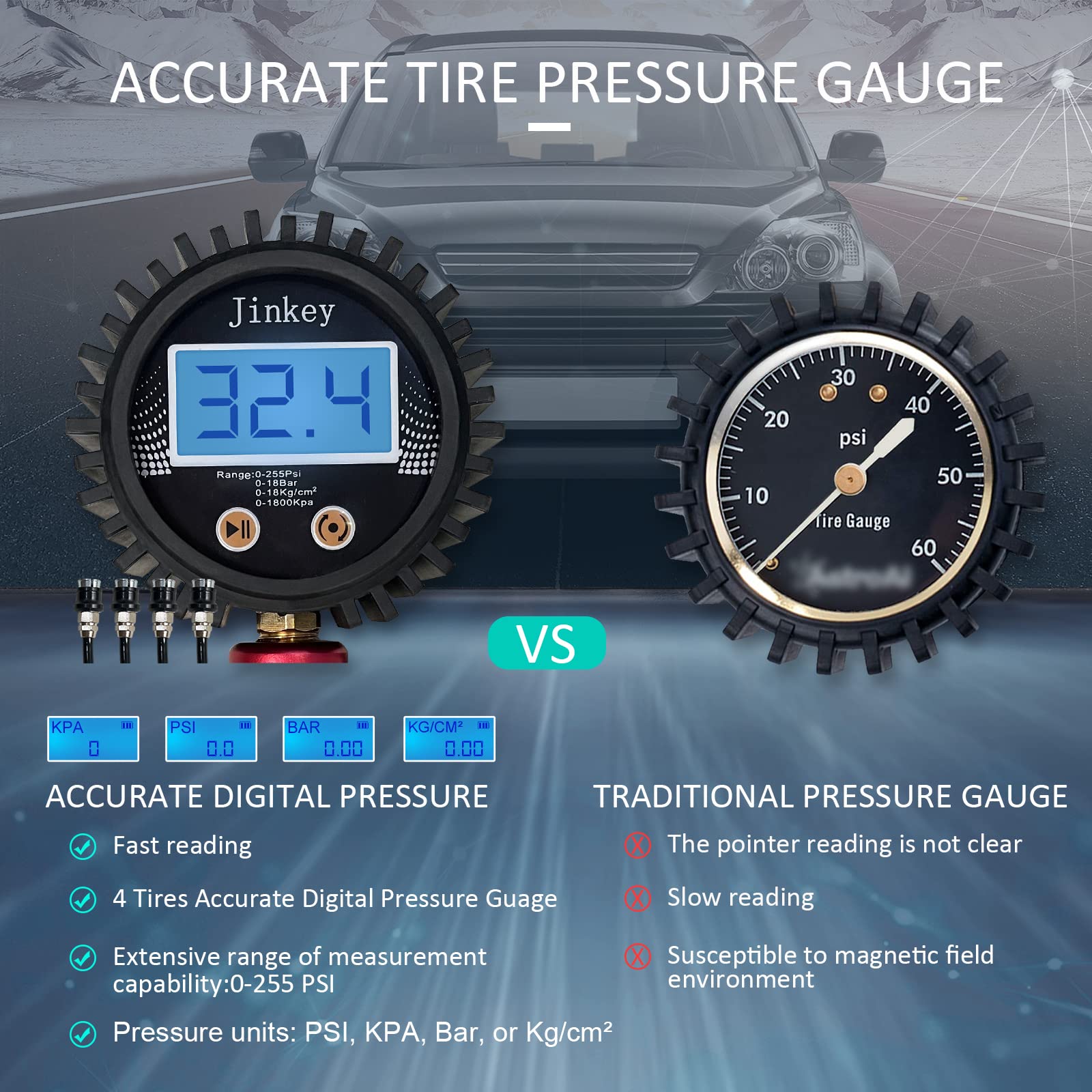 Tire Pressure Equalizer 4 System - Digital Tire Gauge With 4 Way ...
