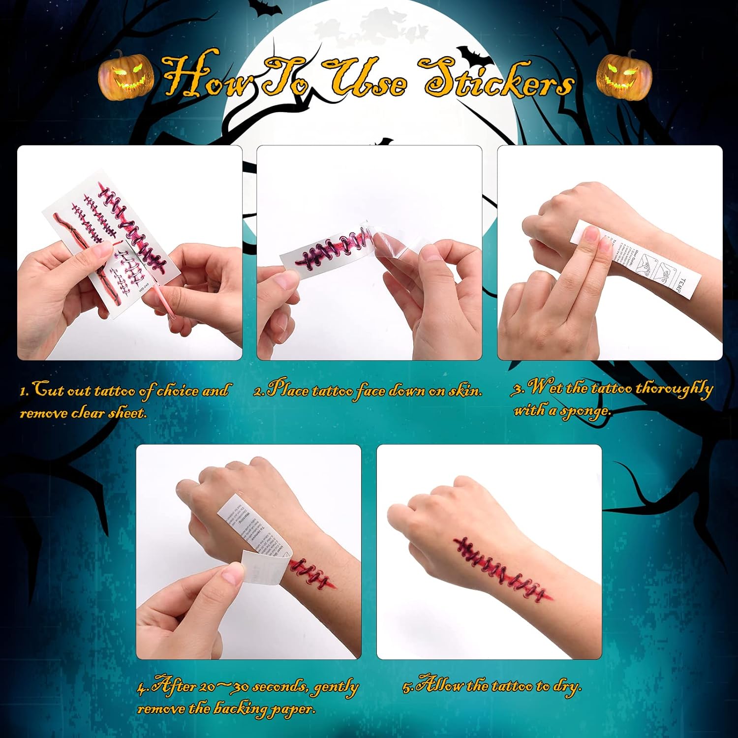 Buy Dadop Halloween Temporary Tattoos Decoration Zombie Makeup (150+pcs ...
