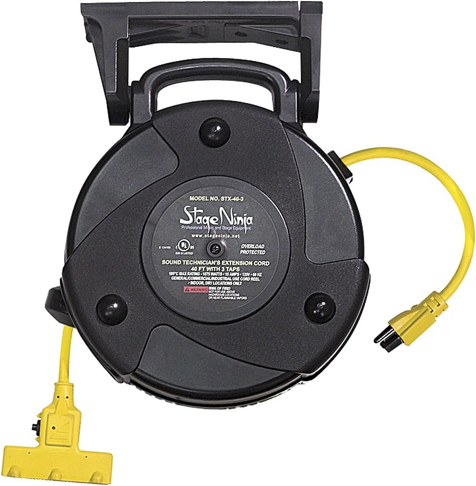 Amazon.com: Stage Ninja STX-40-3 15-Amp Retractable Extension Cord with ...