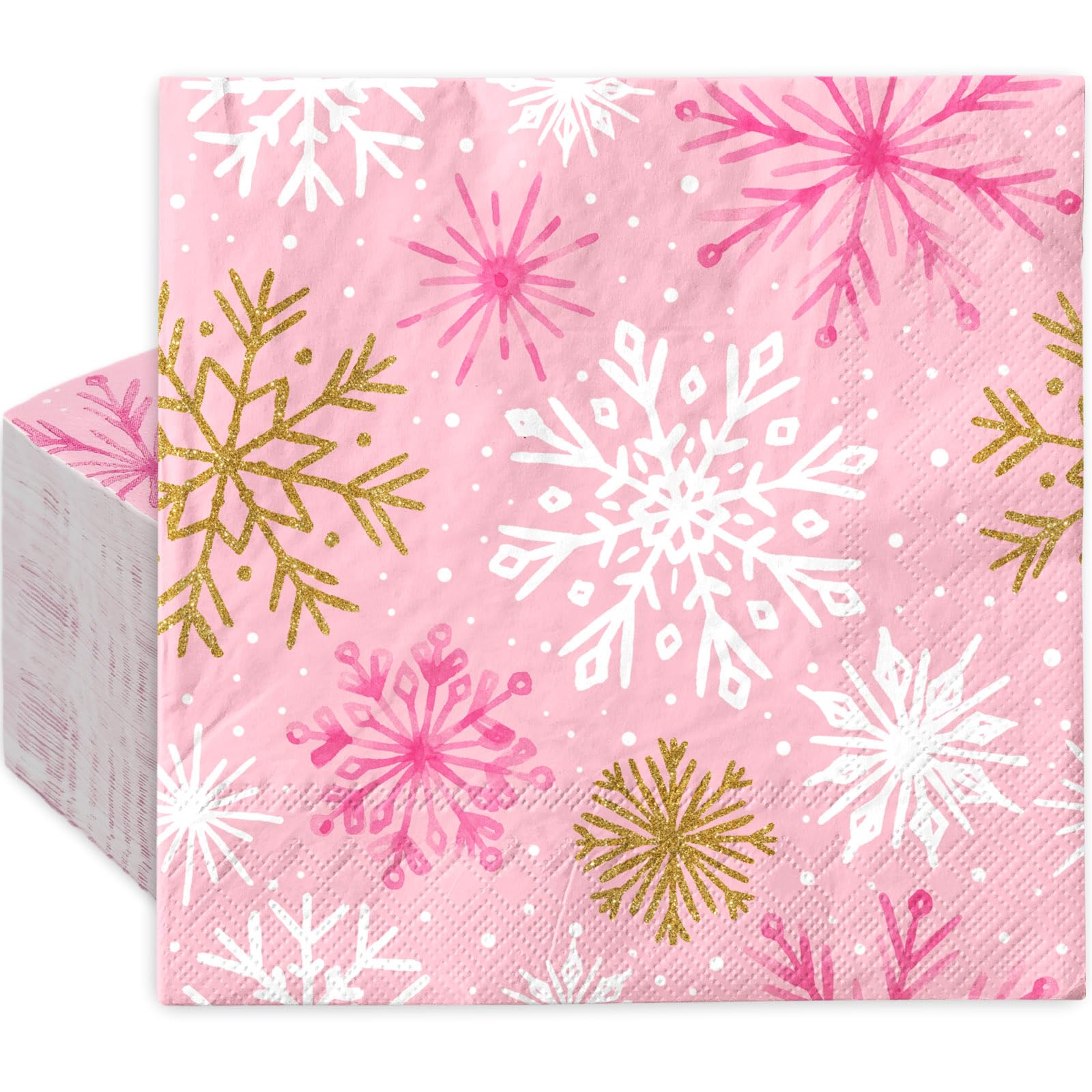 Amazon.com: AnyDesign 80Pcs Winter Paper Napkins Pink Gold Snowflake ...