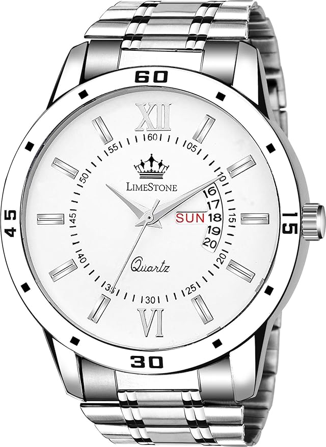 LIMESTONE Day and Date Functioning Steel Strap New Quartz Analog Watch ...