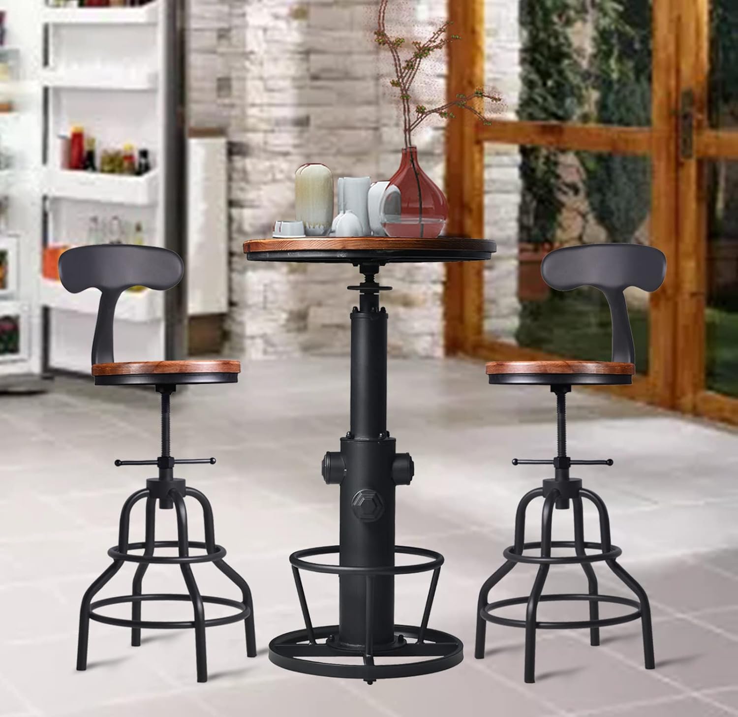 Amazon.com: 3-Piece Bar Height Table & Stools Sets for Cocktail Bistro ...