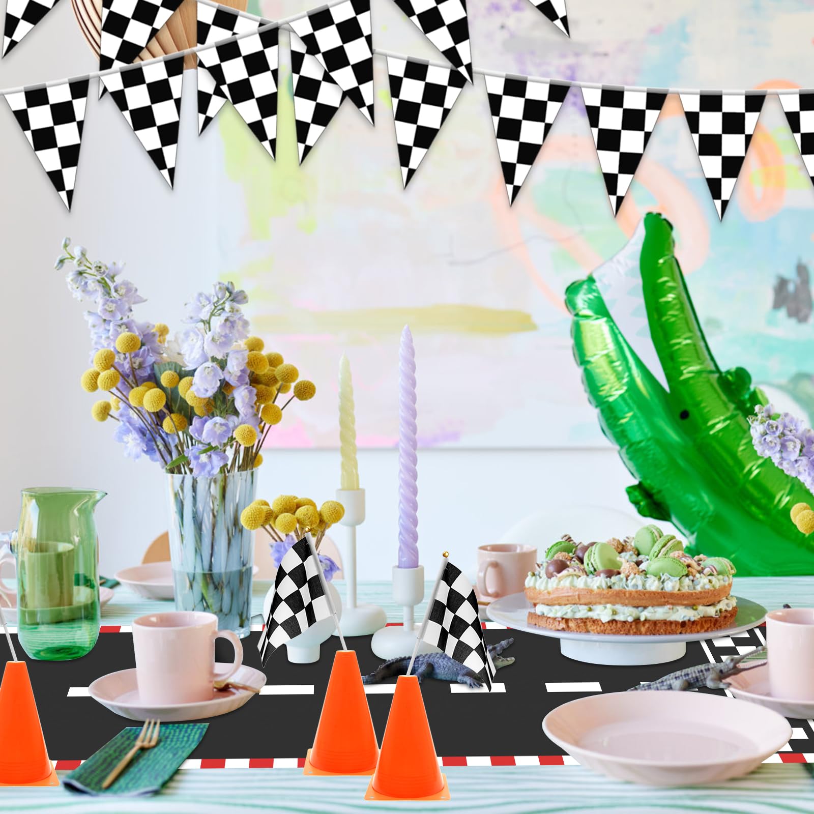 Snapklik.com : 38 Pcs Checkered Flag Party Supplies, Race Car Party ...