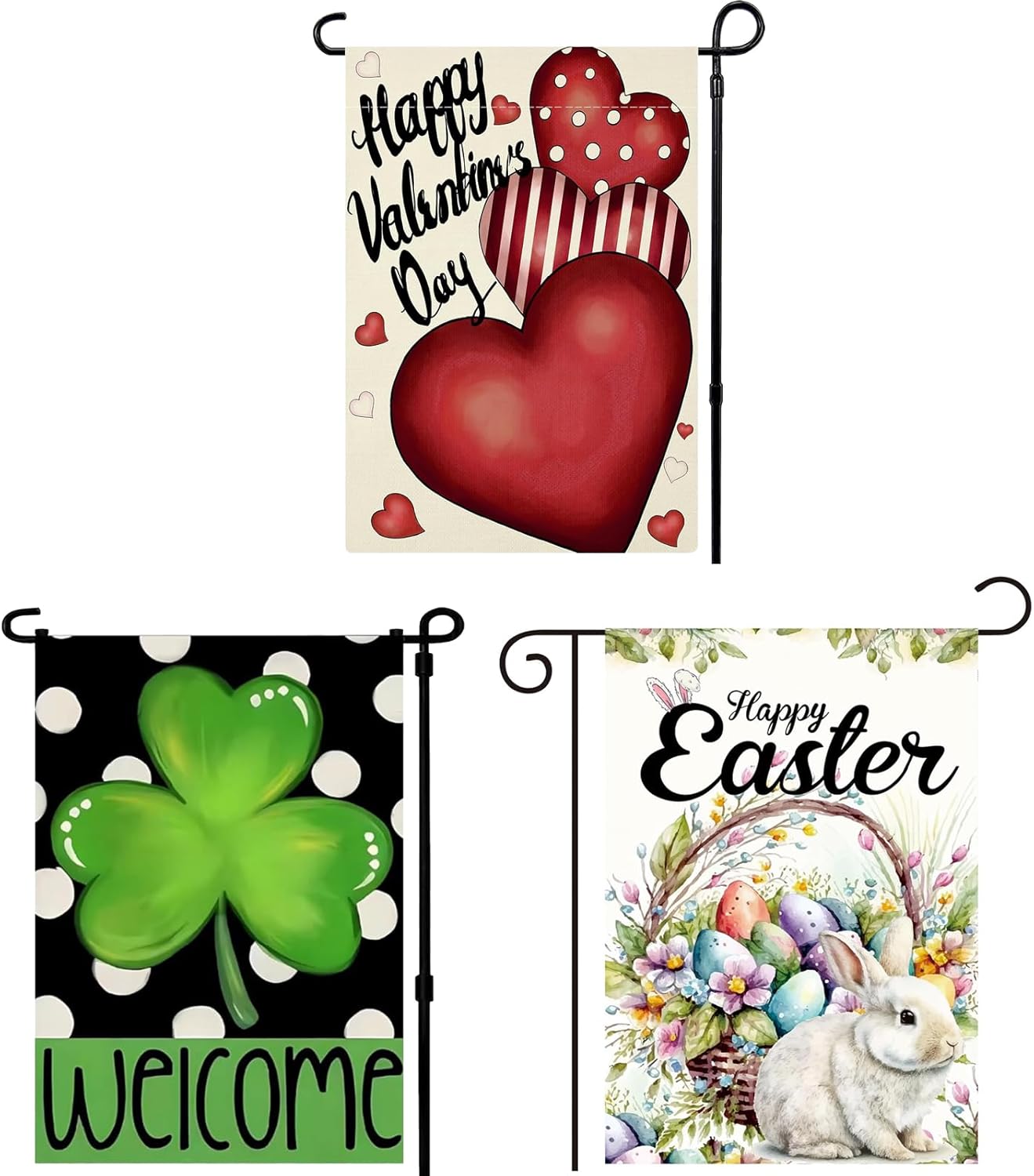 Amazon.com : 3 Pack Happy Valentines St Patricks Easter Garden Flag 12 ...