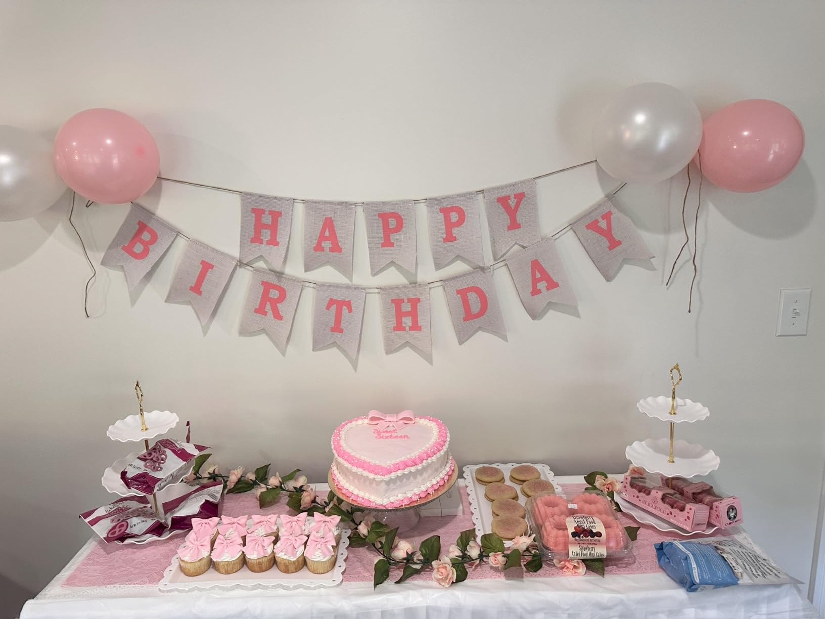 Amazon.com: Burlap Happy Birthday Banner, Assembled Reusable Pink Happy ...