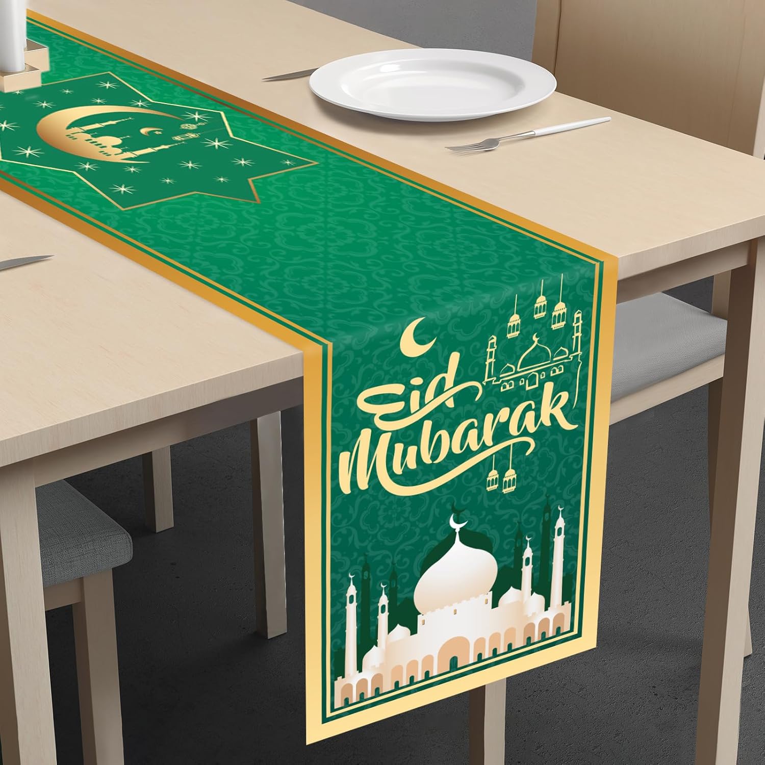 WEDNOK Eid Mubarak Table Runner Green Ramadan Mubarak Table Cloth ...