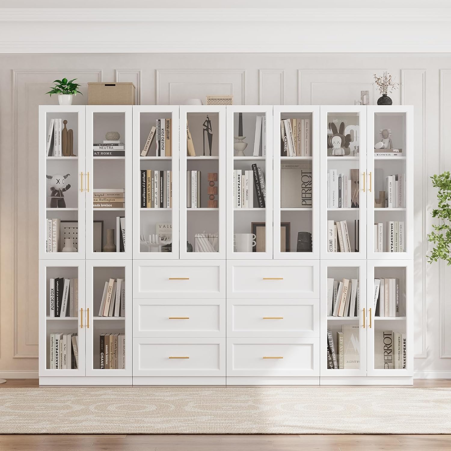 Amazon.com: VOWNER Bookcase with Glass Doors & Drawers, 5 Tier ...