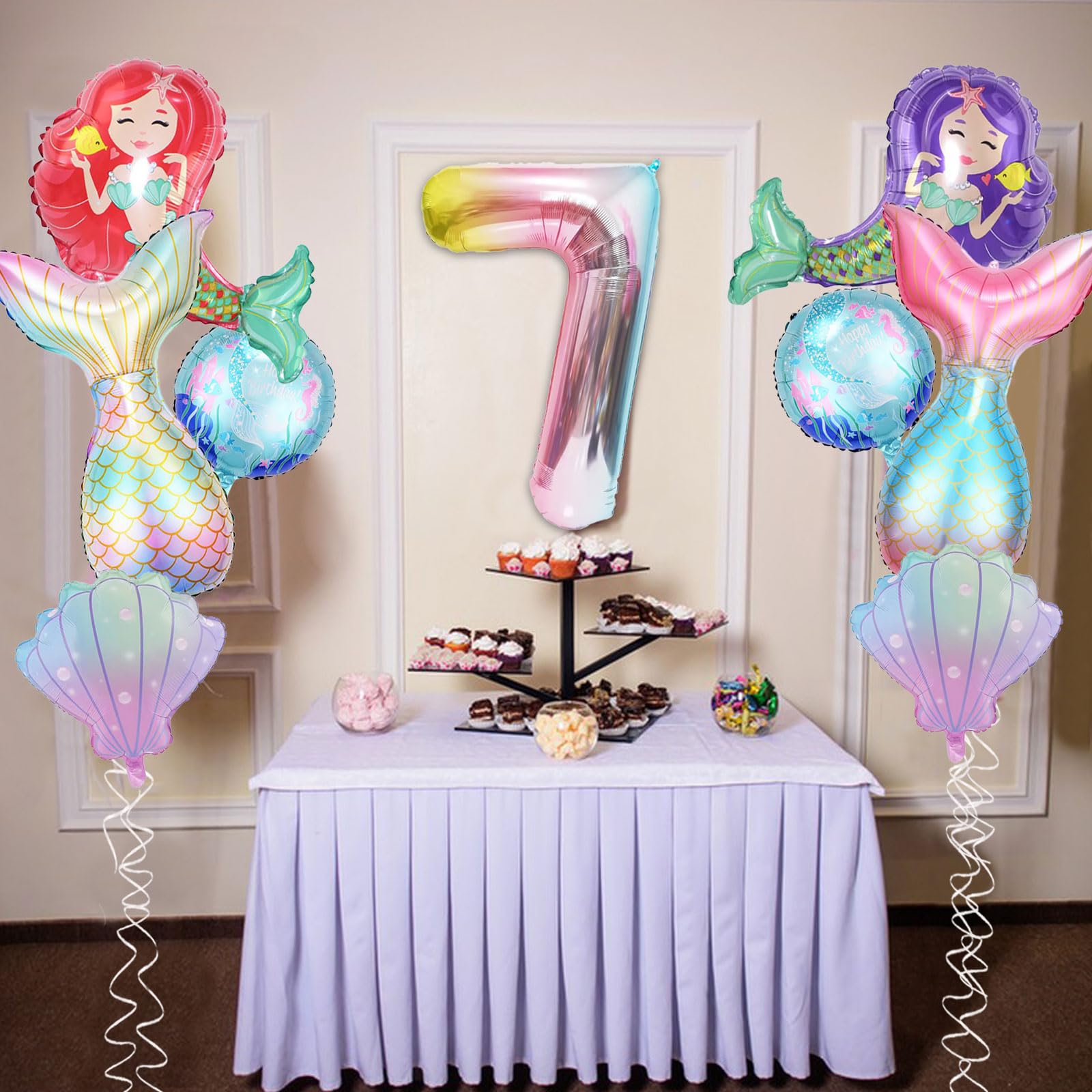 Snapklik.com : 9 Pcs Mermaid Balloons Large Number 7 Balloons Colorful ...