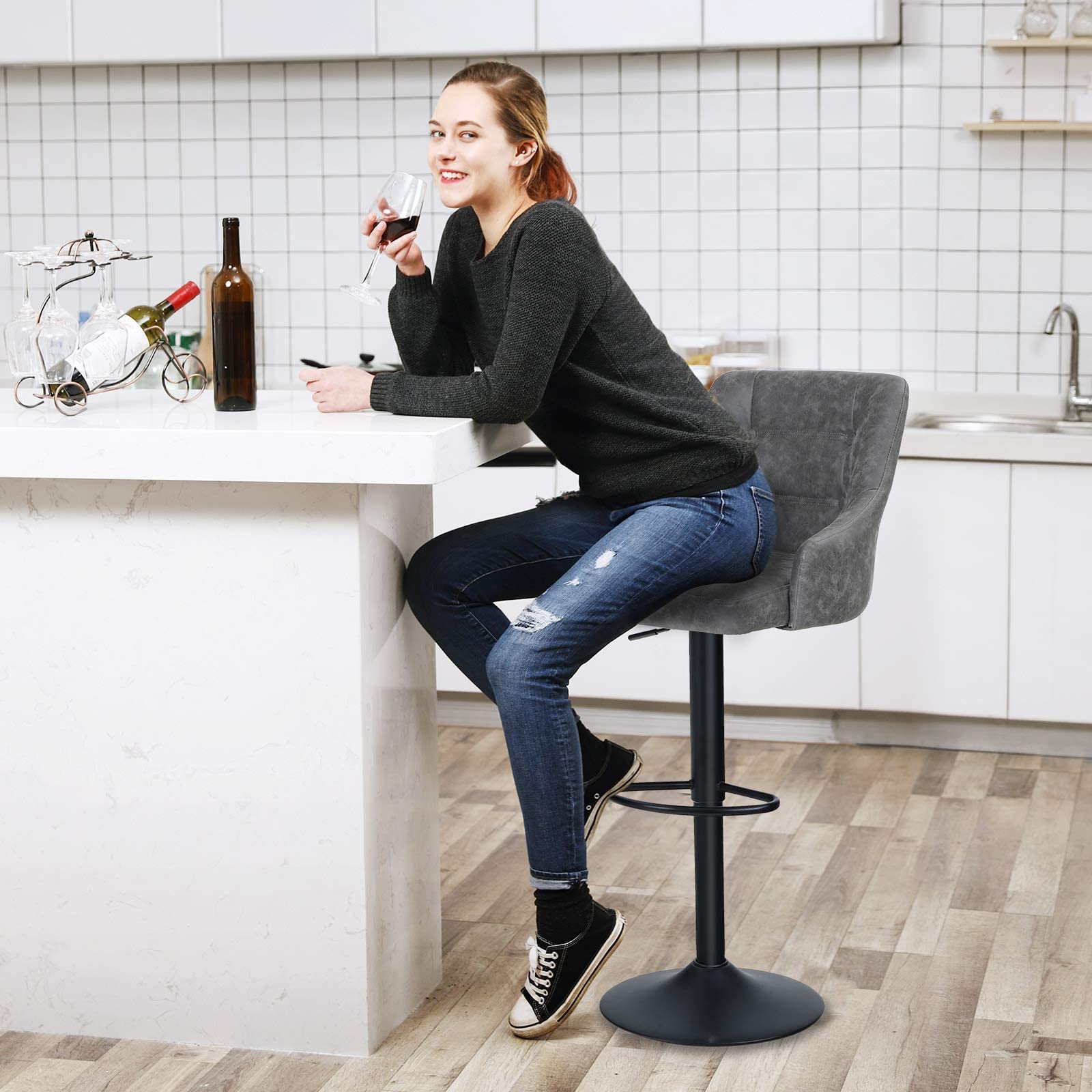 Buy MAISON ARTS Swivel Adjustable Bar Stool with Back for Kitchen ...