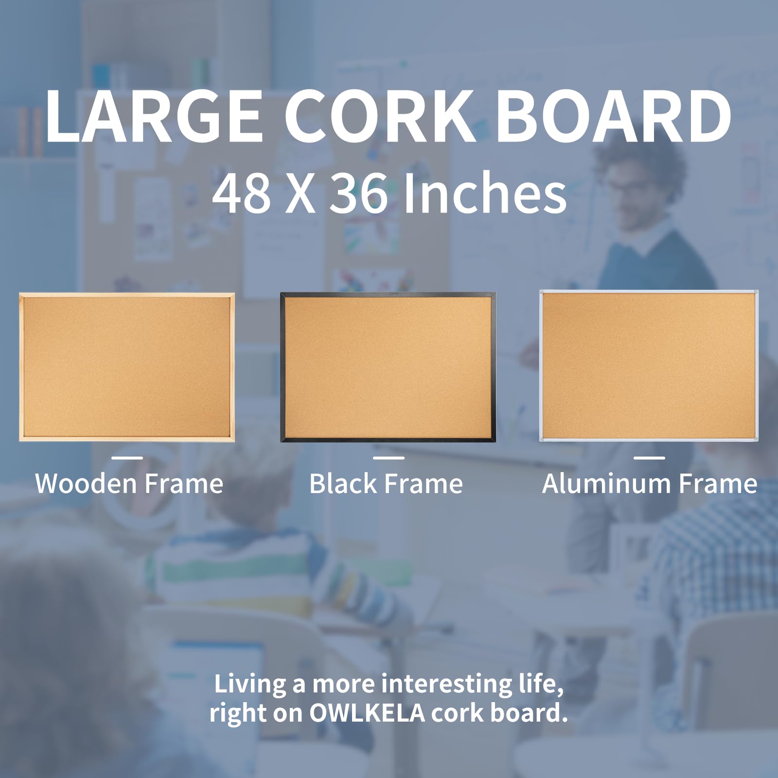 OWLKELA 36'' x 48'' Large Cork Board, Silver Aluminium Framed 4x3 ...