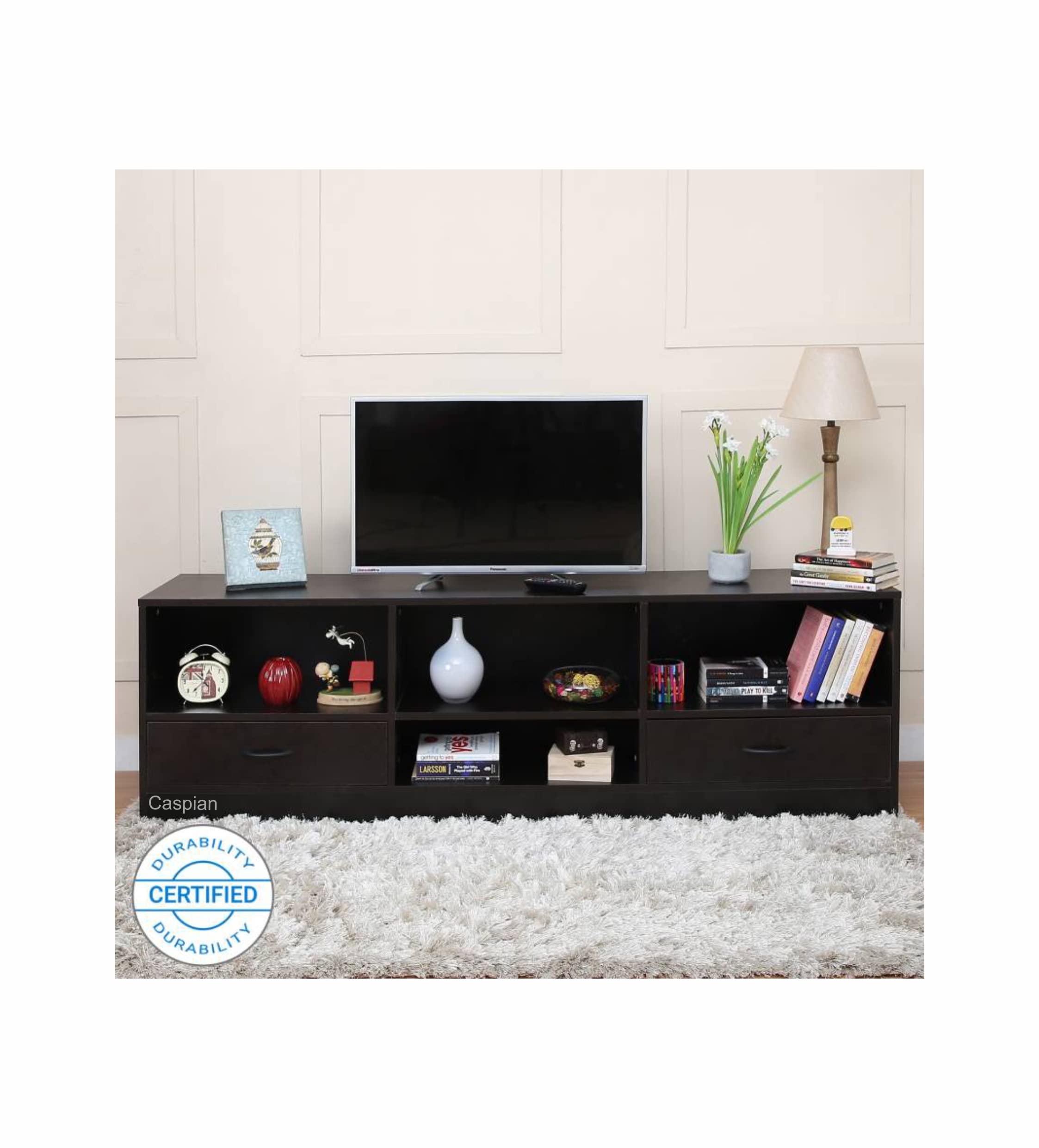 Caspian Wooden Tv Entertainment Unit Coffee Brown Engineered Wood 55 ...