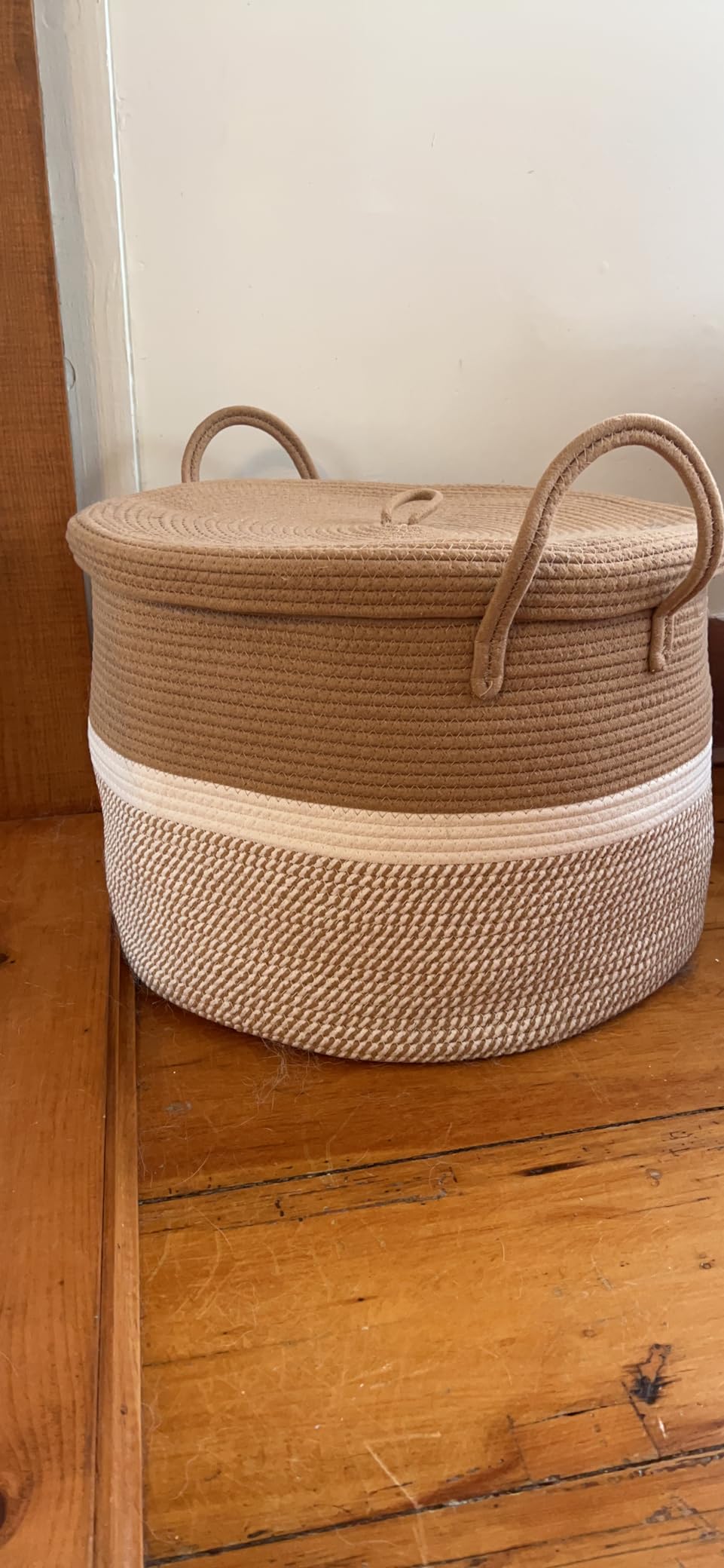 Amazon.com: LOVSTORAGE 20.5"x 15" Large Rope Blanket Basket with Lid ...