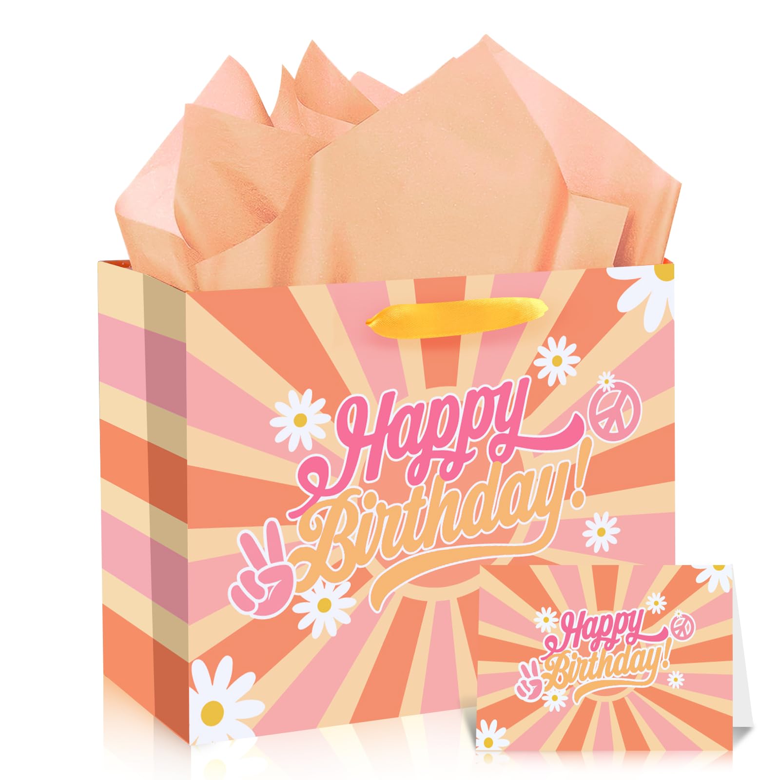 Amazon.com: Large Groovy Happy Birthday Gift Bag with Card and Tissue ...