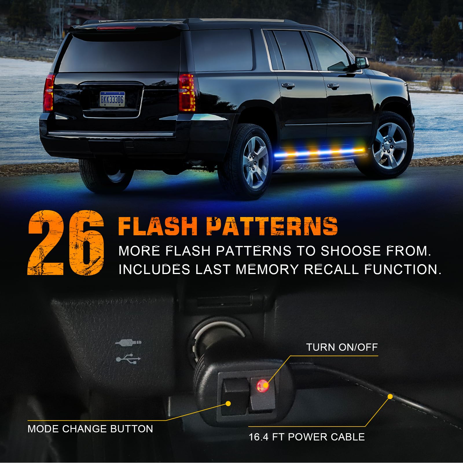 Snapklik.com : 2PCS 70 Inch Truck Amber Blue Strobe Lights Strip 864 ...
