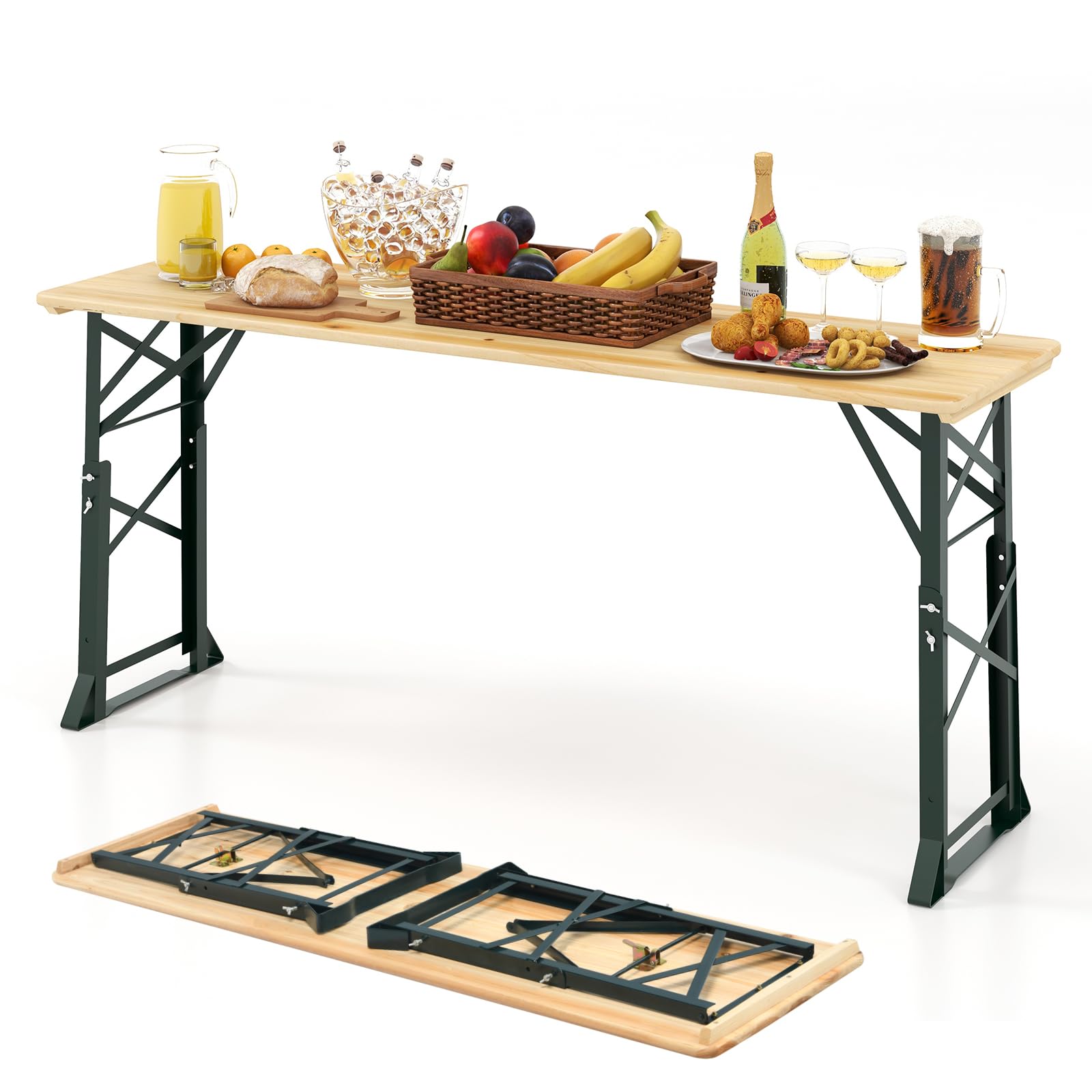 Beer Picnic Table 3 Piece Outdoor Patio Dining Table Set With 2