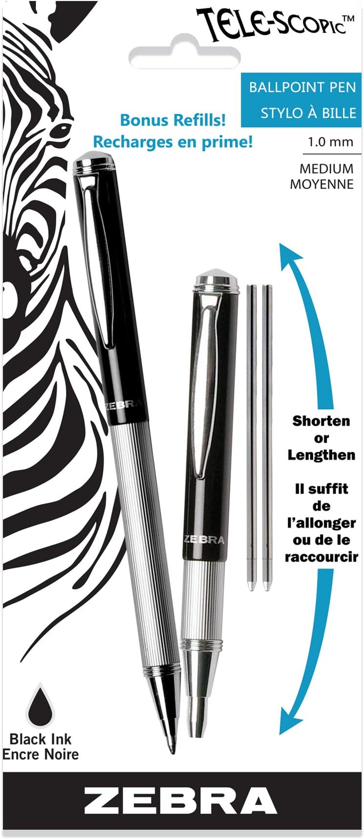 Zebra Pen Telescopic Retractable Ballpoint Pen, Medium Point, 1.0mm ...