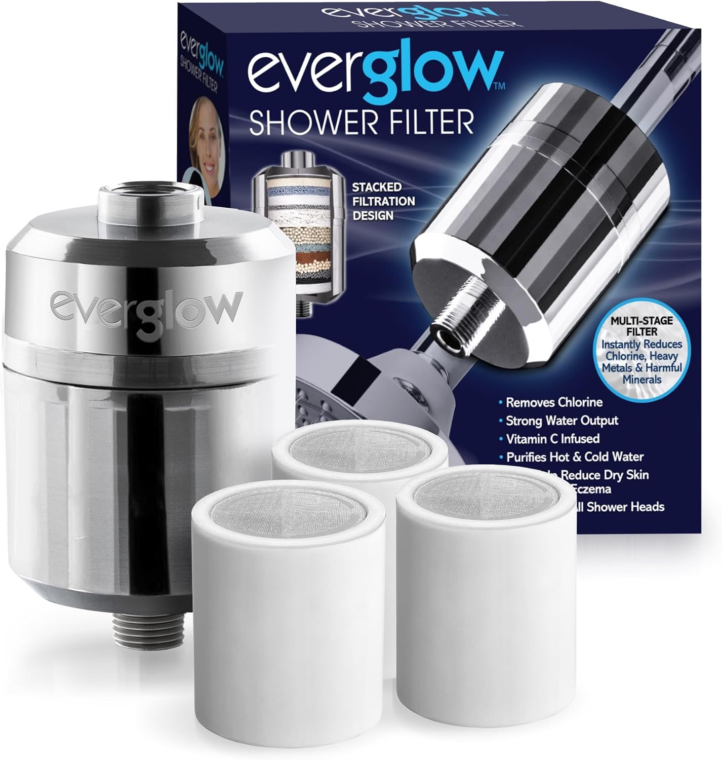EVERGLOW High-Pressure Shower Head Filter for Hard Water, Includes 4 ...