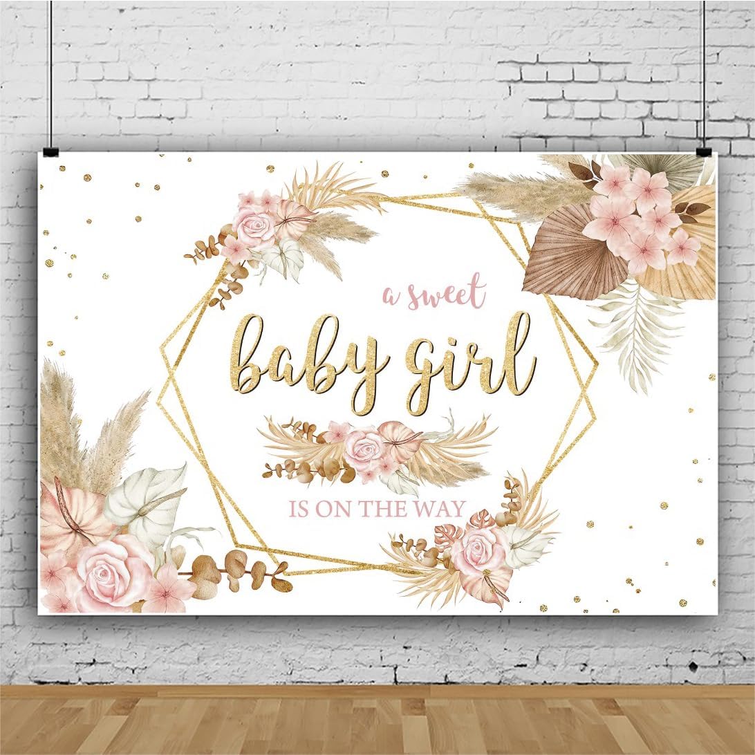 Amazon.com : 9x6ft Vinyl Sweet Baby Girl Backdrop Boho Pink Flowers ...