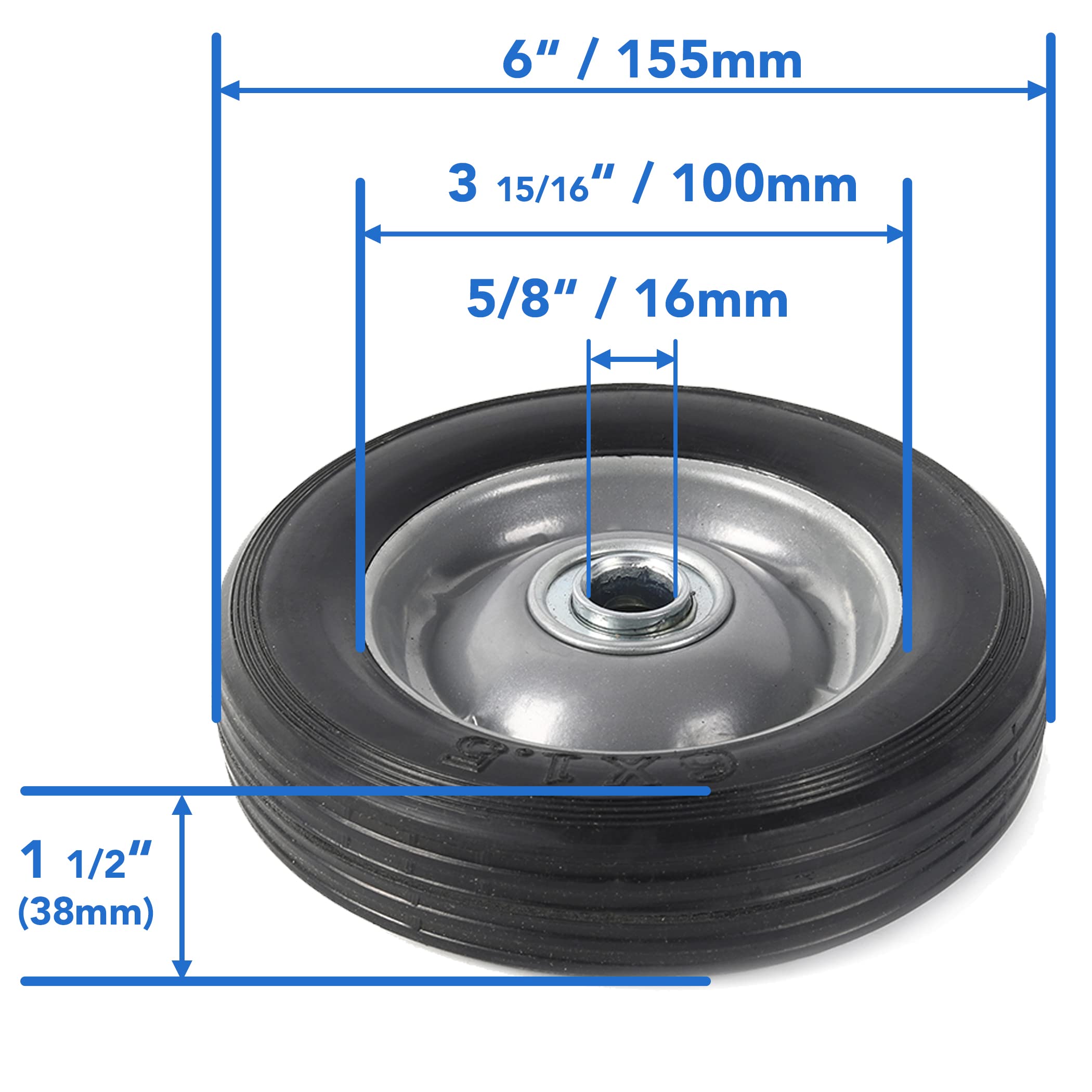 Snapklik.com : (2-Pack) AR-PRO 6” X 15” Flat Free Solid Rubber Wheel Assemblies - Replacement ...