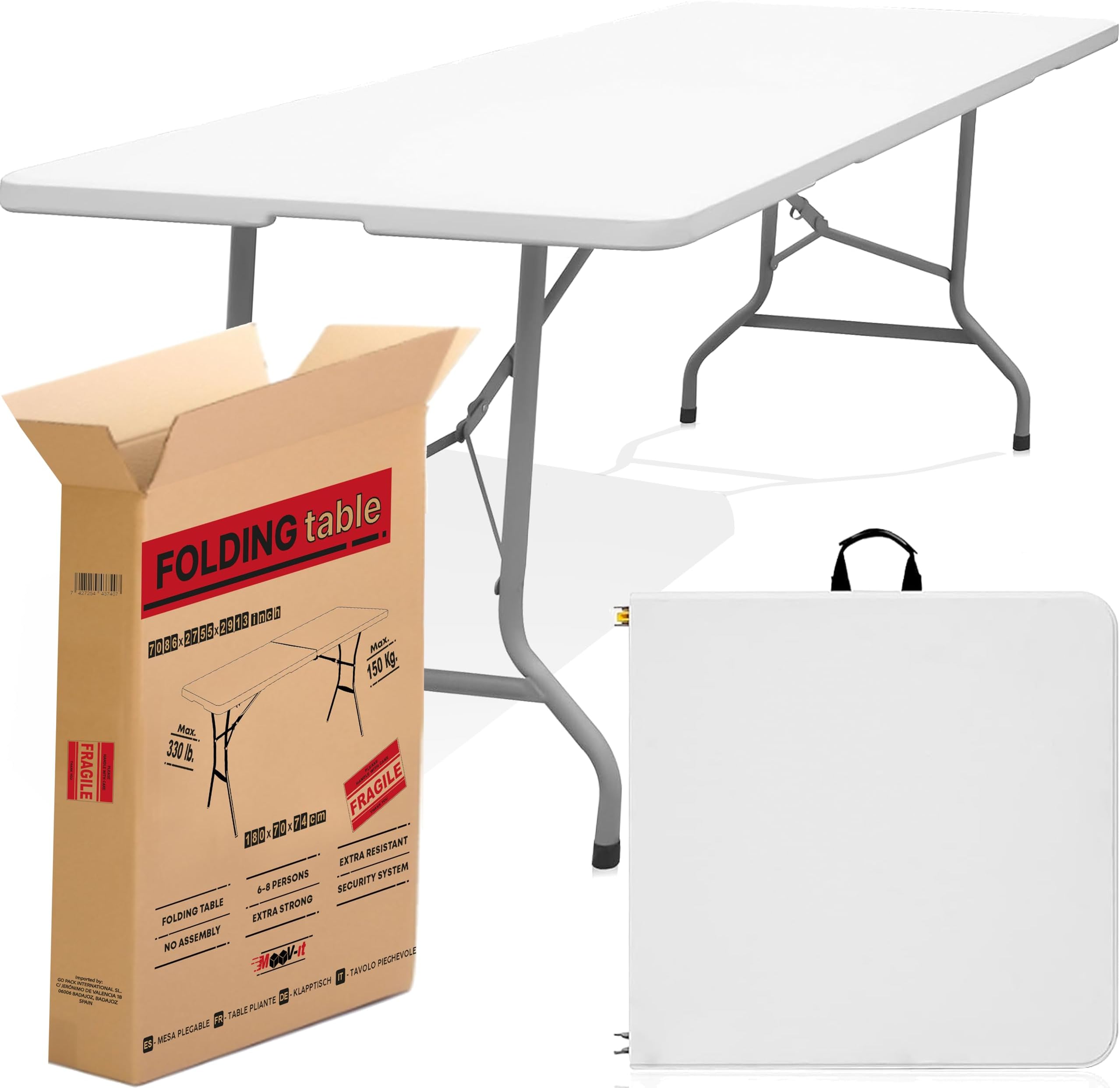 Amazon.com: Moov-it Folding Table 6ft. Outdoor and Indoor. Portable ...