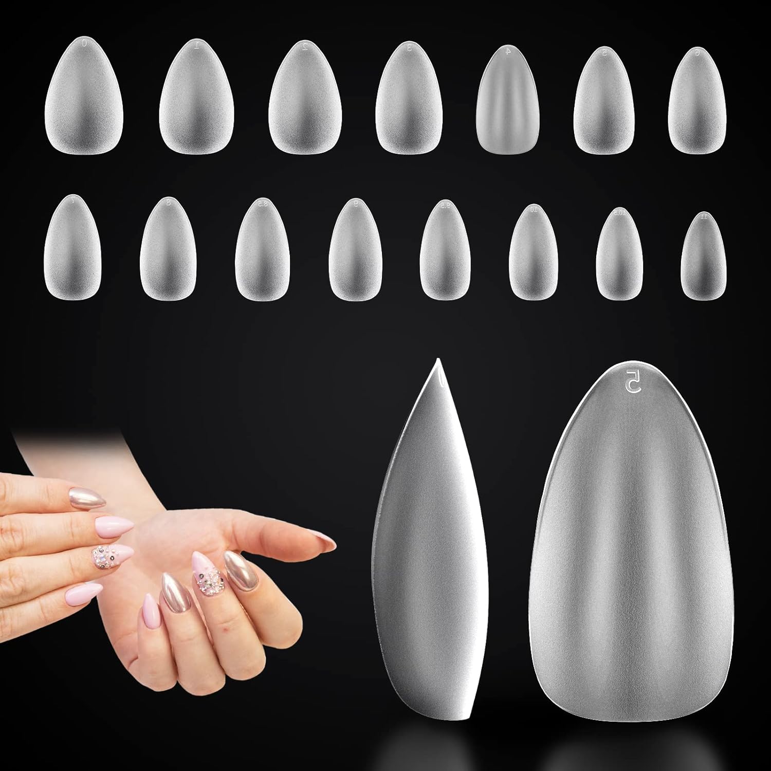 Amazon.com: YUMONE 600Pcs Short Almond Nail Tips, 15 Sizes Full Matte ...