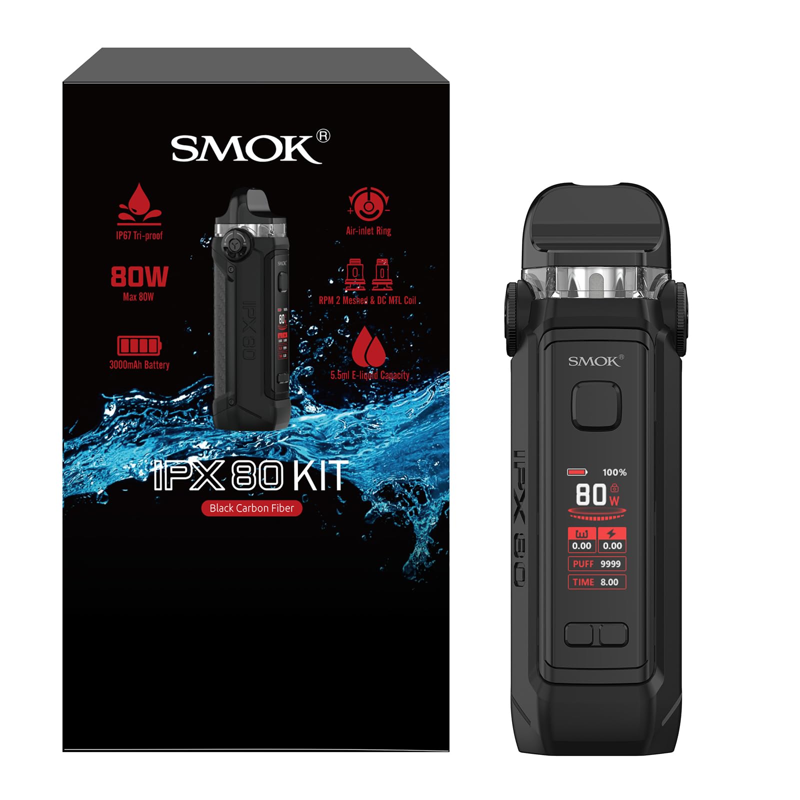 SMOK IPX 80 Kit 80W Pod System E-Zigarette Vaporizer 3000mAh Akku IPX67 ...