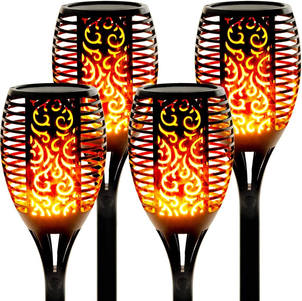 Permande Upgraded Solar Flame Lights Outdoor, 3 Options Solar Torch ...