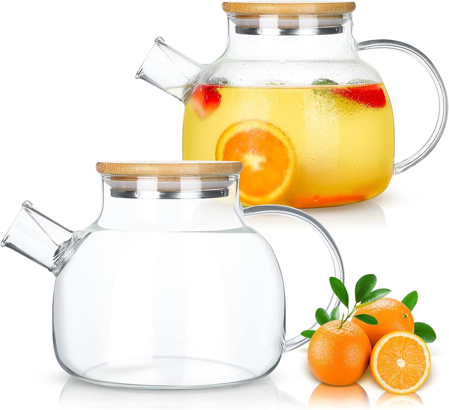 Amazon.com: Hsei 2 Pack Glass Pitcher Water Carafe with Lid Large Iced ...