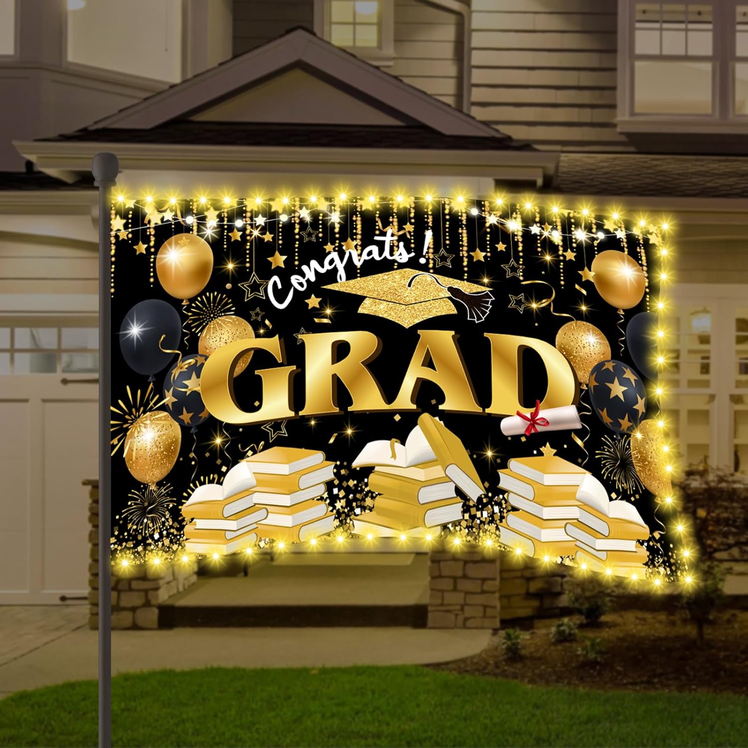Amazon.com : Large Graduation Flag with LED String Light 36x59 Inch ...