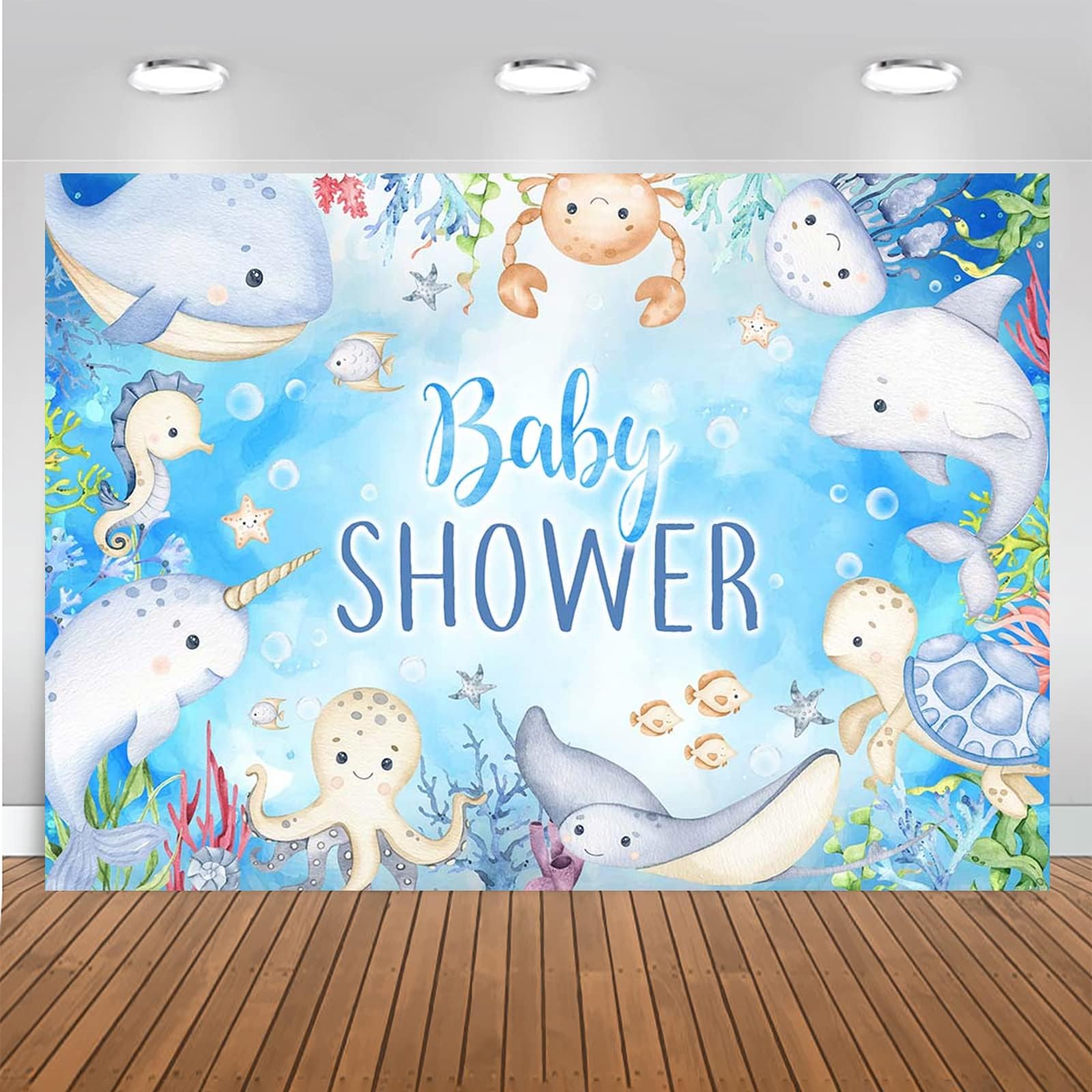 Amazon.com : Mocsicka Ocean Sea Baby Shower Backdrop Under The Sea Baby ...