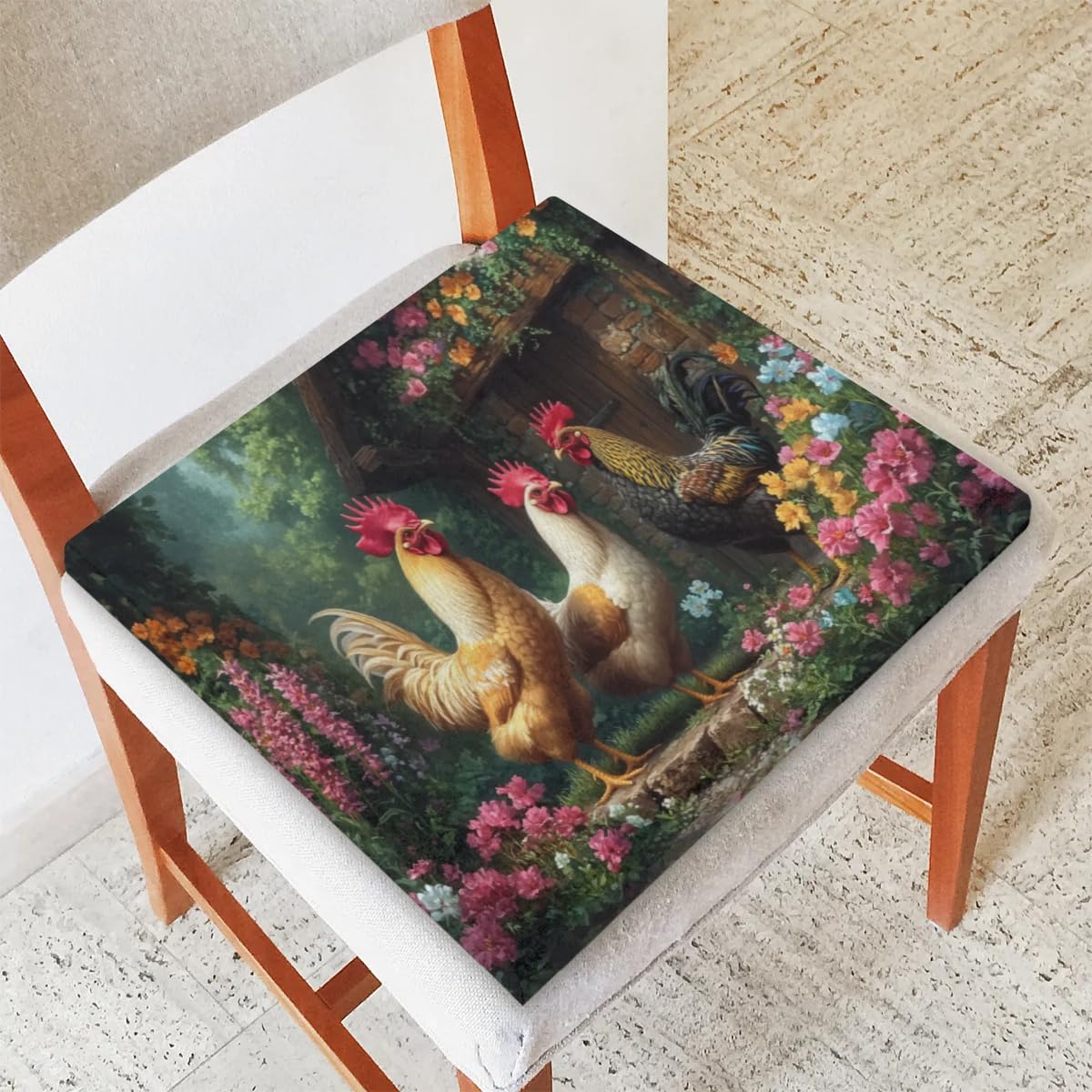 Amazon.com: Kizmoglux Roosters Hens Farmyard Seat Cushion Square Chair ...