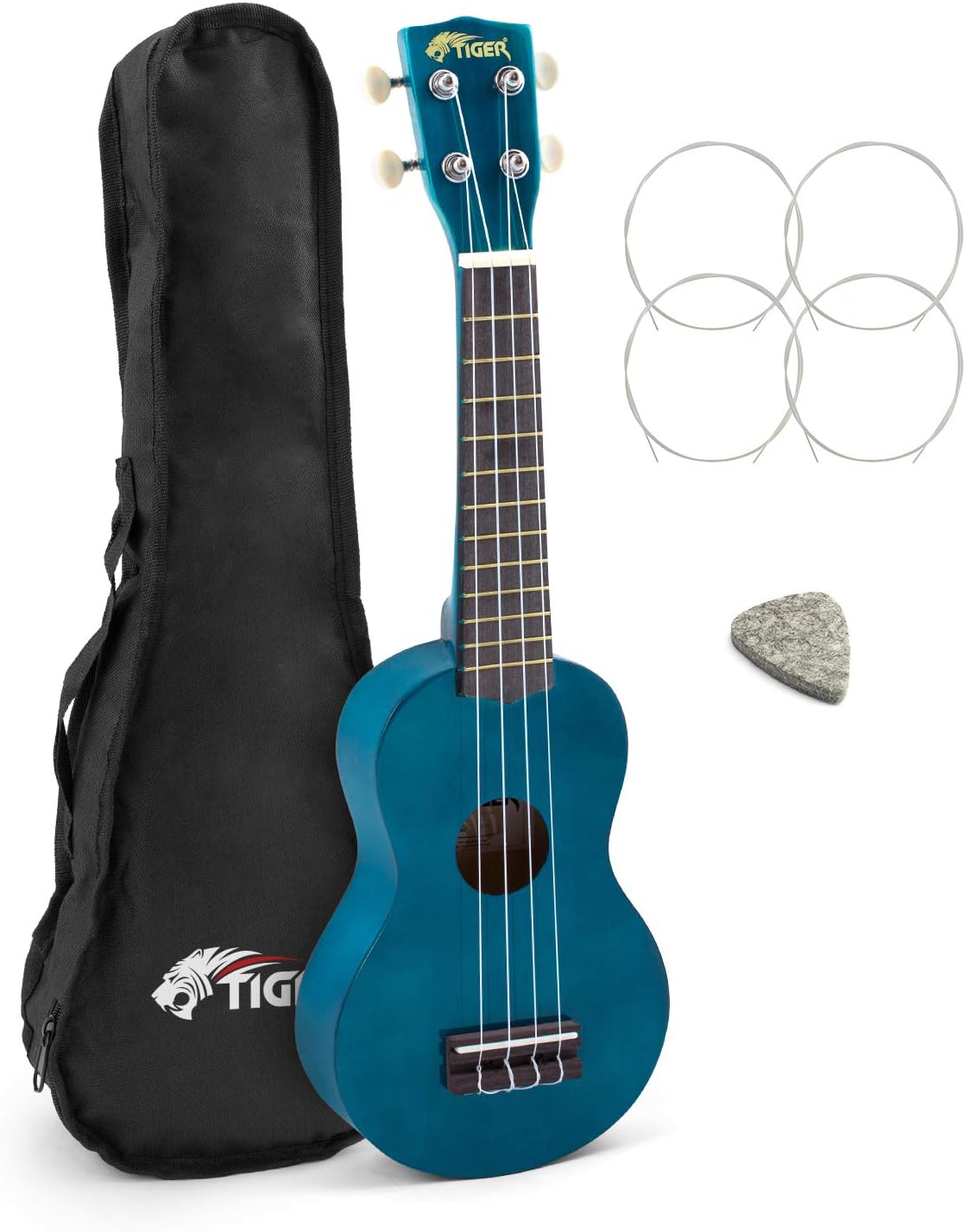 TIGER 2501-BL Soprano Ukulele with Carry Bag, Felt Pick and Spare ...
