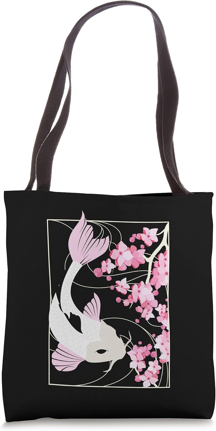 Amazon.com: Vintage Cherry Blossom I Japanese Fish I Koi Carp Tote Bag ...
