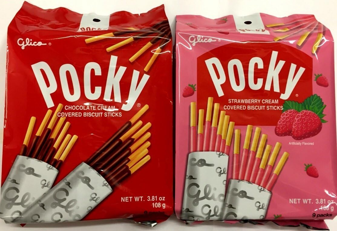 Amazon.com: Glico Pocky, Strawberry Cream Covered Biscuit Sticks, 9 ...