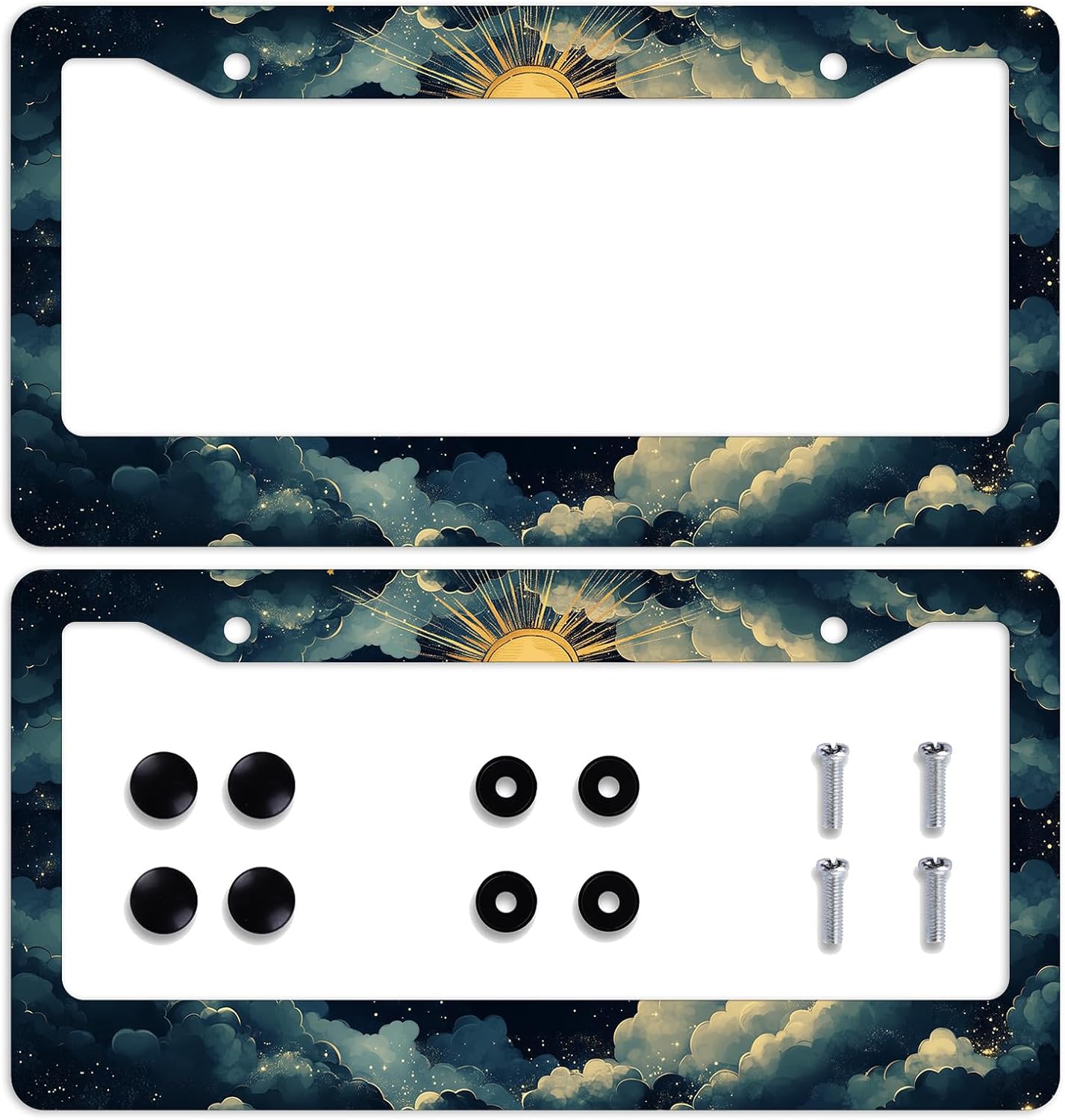 Amazon.com: 2 Pcs Celestial Sun License Plate Frame Starry Night Clouds ...