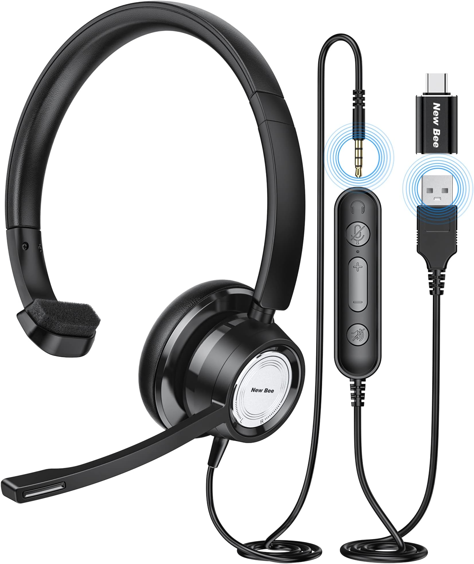 USB Headset with Microphone 3.5mm in-line Wired USB Headphones with ...