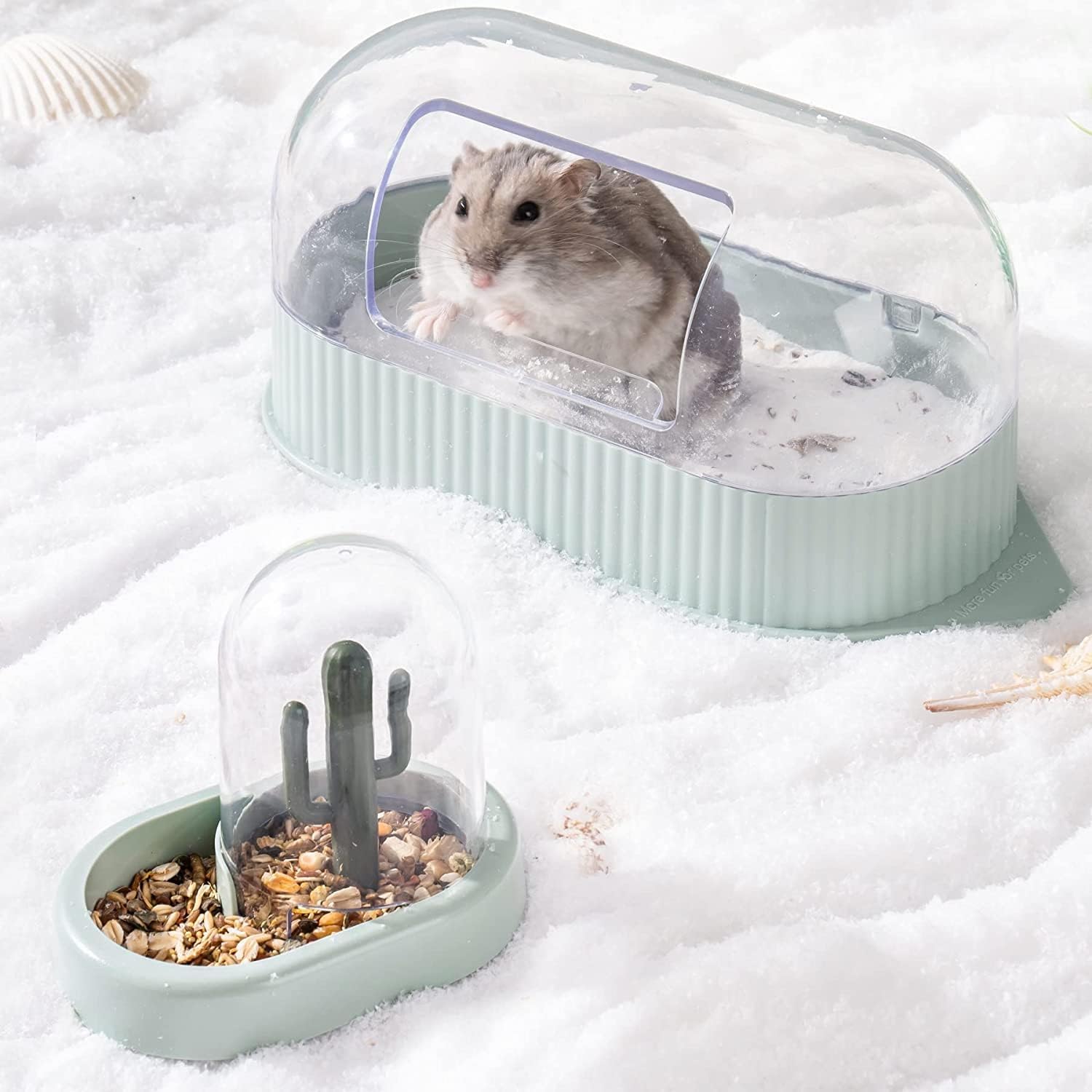 MEWOOFUN Hamster Sand Bath Container and Feeding Bowls Set for Hamster ...