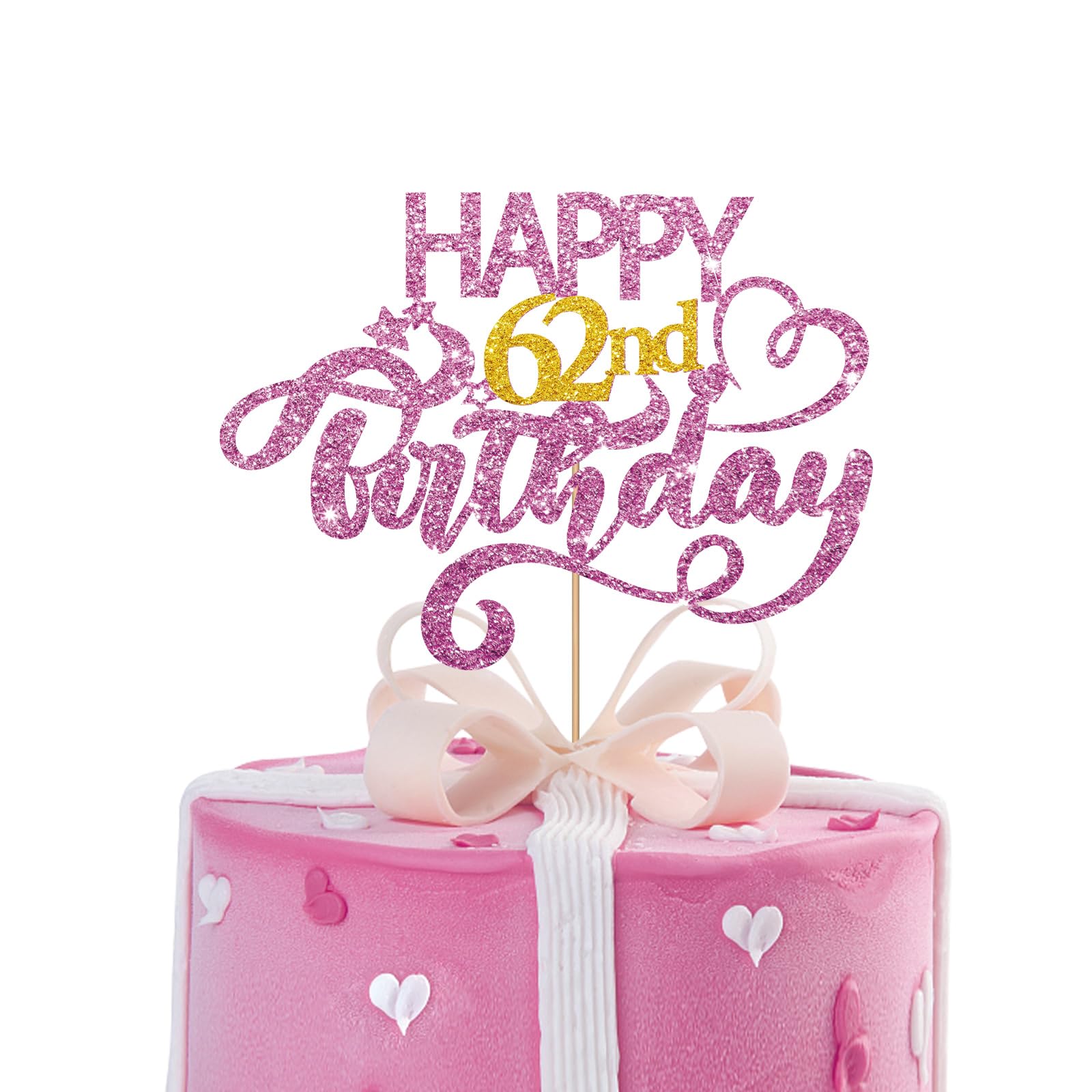 Amazon.com: Pink Glitter Happy 62nd Birthday Cake Topper, Sixty Two ...