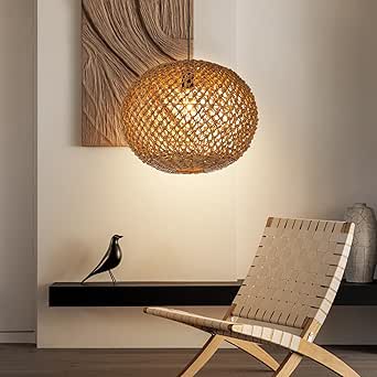 Arturesthome Large Boho Rattan Pendant Light Fixture Ball Woven Pendant ...