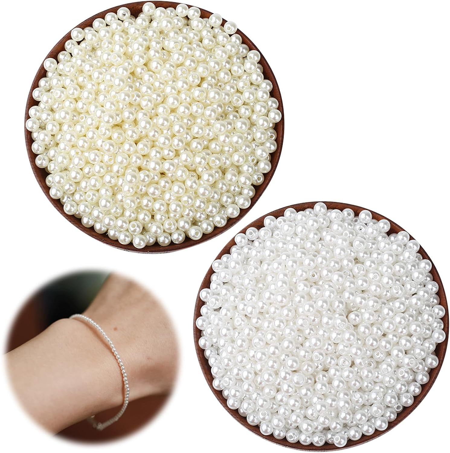2000 Pcs 4mm Pearl Beads Faux Round Small Beads Ivory White DIY Plastic ...