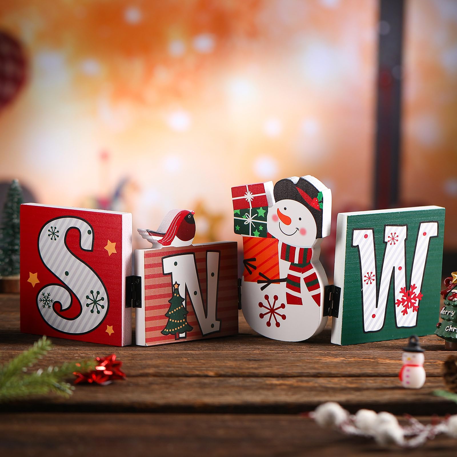 Amazon.com: Qunclay Christmas Table Decorations Wooden Snowman Table ...