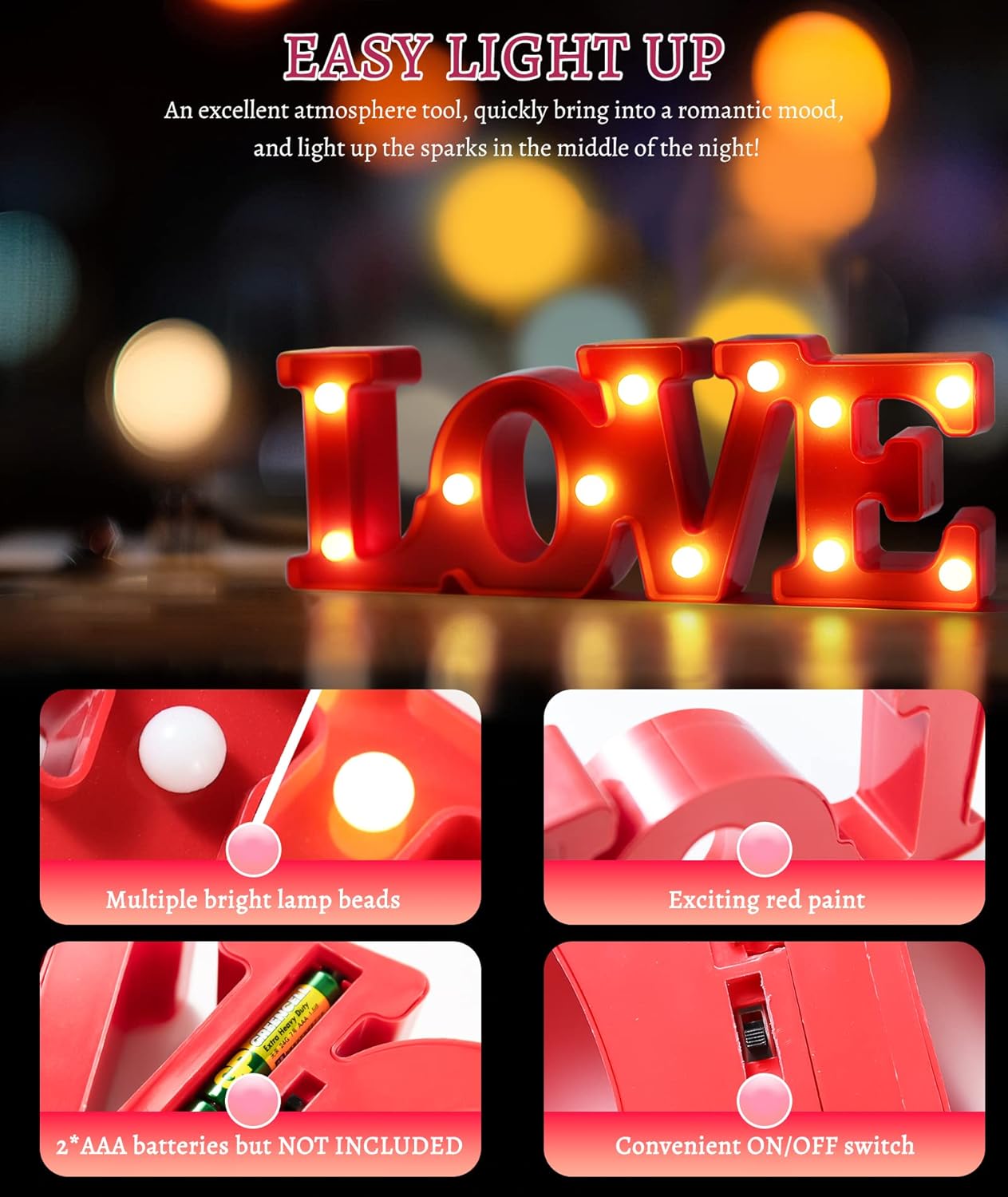 EPN Letrero de amor, letrero con luz LED con 400 pétalos de rosa y 4 ...