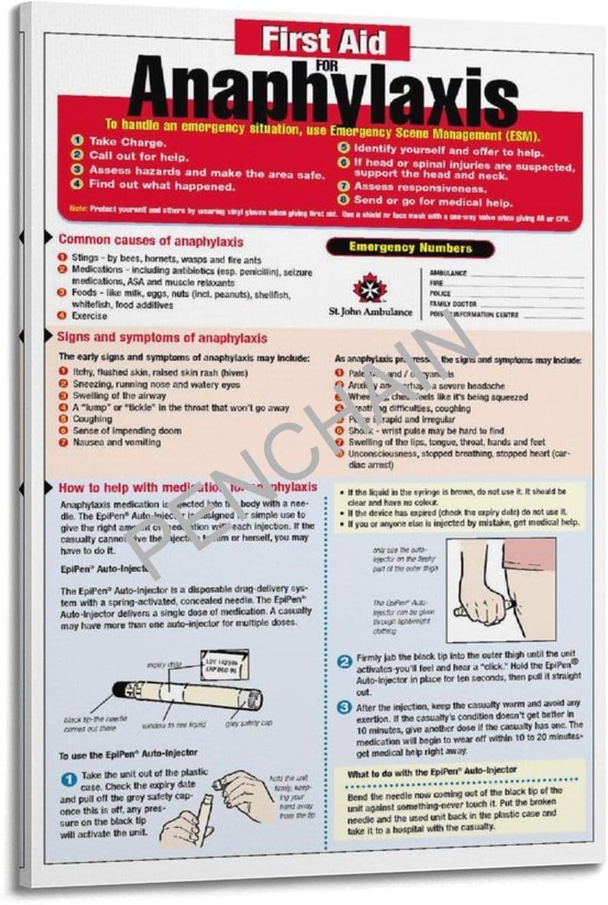 Amazon.com: Anaphylaxis Emergency Rescue Instruction Poster Classroom ...