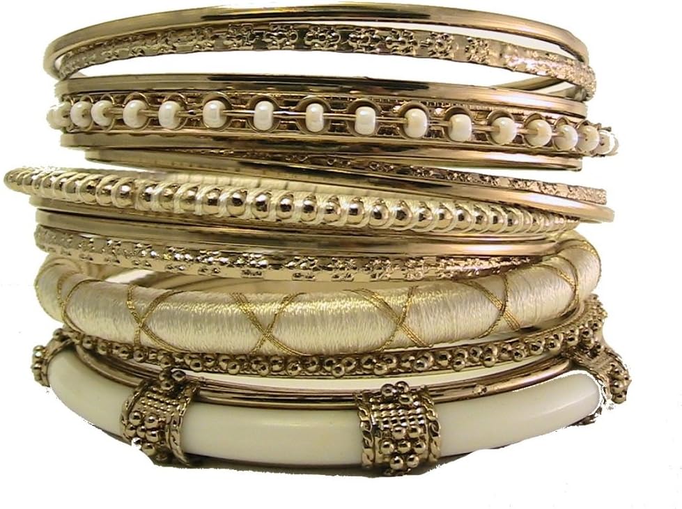 Amazon.com: Beige Fabric Stackable Bangle Bracelet Set : Clothing ...