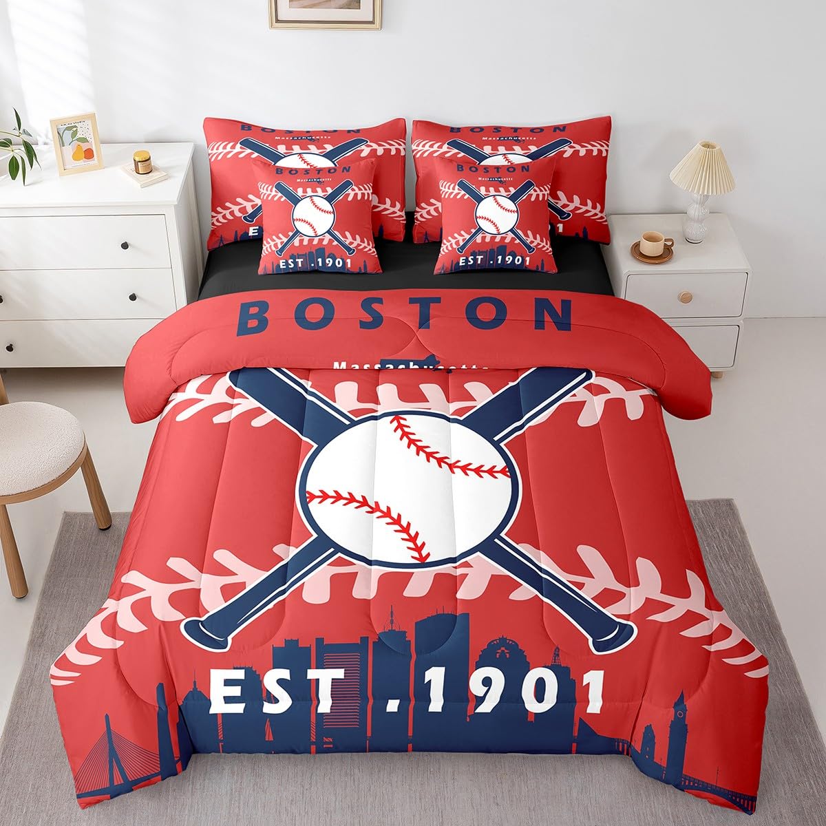 Amazon.com: Erosebridal 7 Pcs Comforter Set Twin Size,Baseball Fans Bed ...
