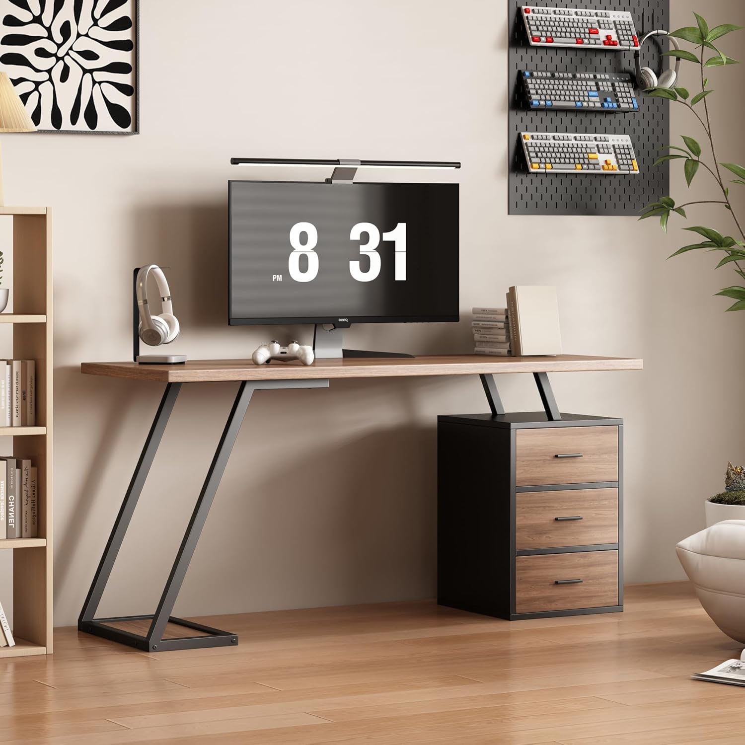 Office Table Work Table Shelf Craft Table Industrial Desk 140 cm with 3 ...