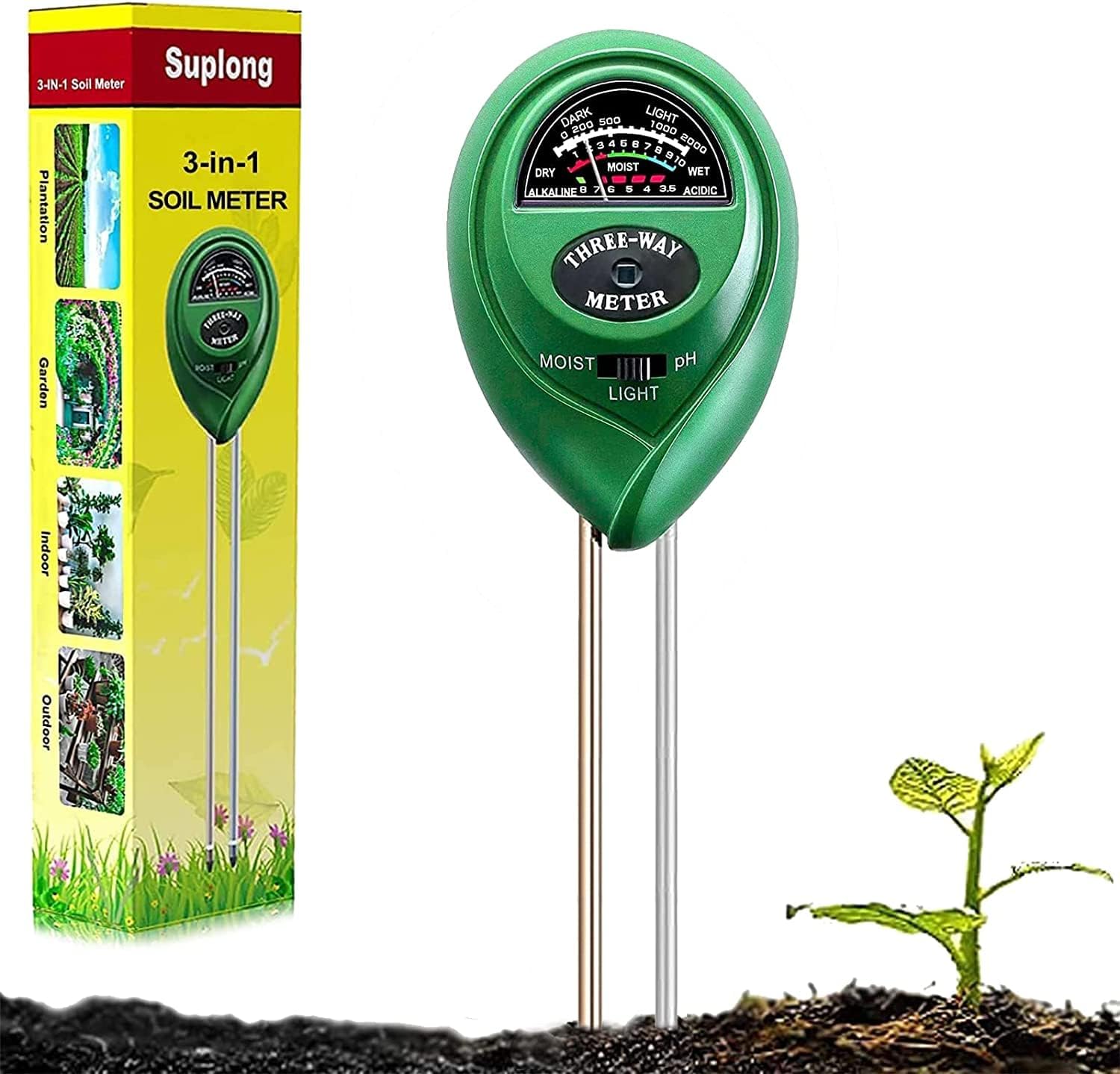 Amazon.com: Suplong 3-in-1 Soil Moisture Meter, Upgraded Stainless ...