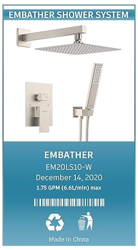 Rain Shower System Sets Faucet: EMBATHER 10 Inch Overhead Rainhead ...